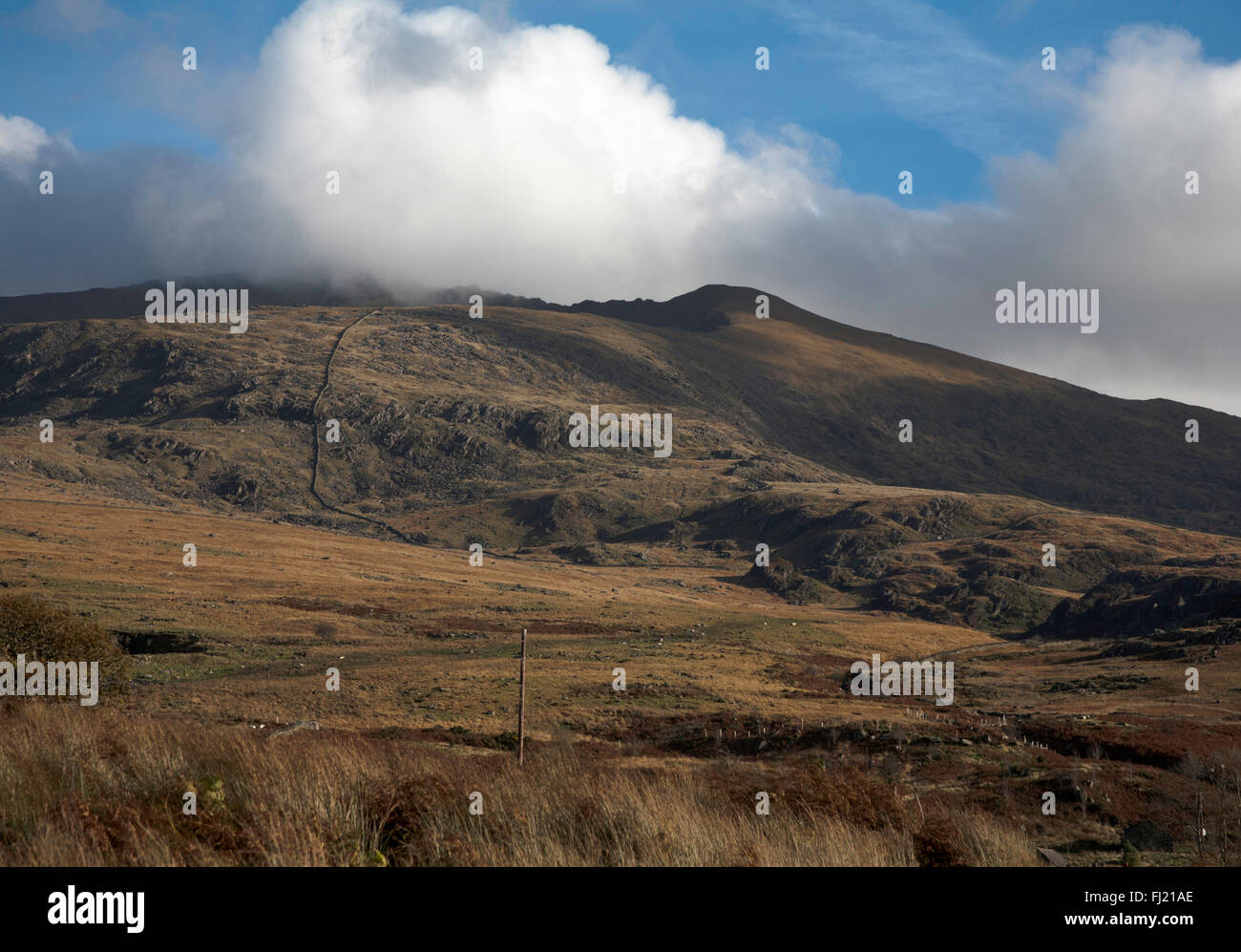 Snowden Yr Wyddfa from the Rhyd-Ddu path at Rhyd-Ddu Snowdonia Gwynedd ...