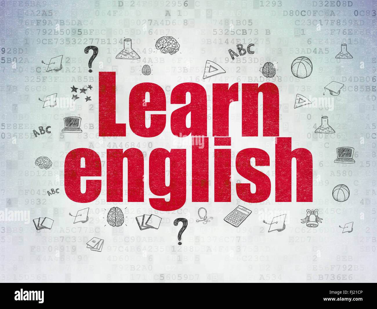 Studying concept: Painted red text Learn English on Digital Paper ...