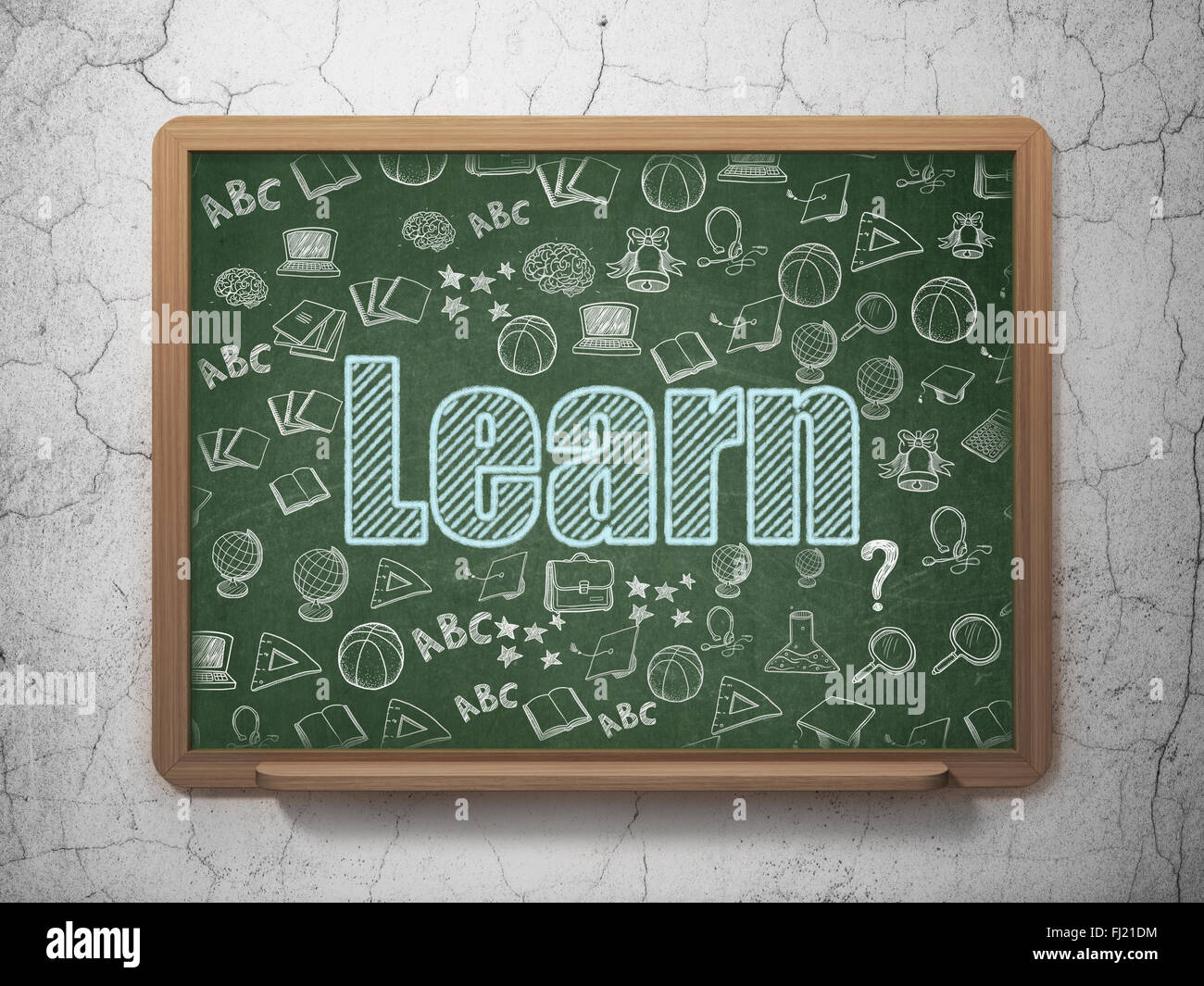 Learning concept: Chalk Blue text Learn on School Board background with ...