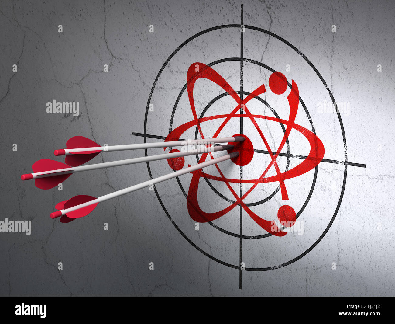 Science concept: arrows in Molecule target on wall background Stock ...