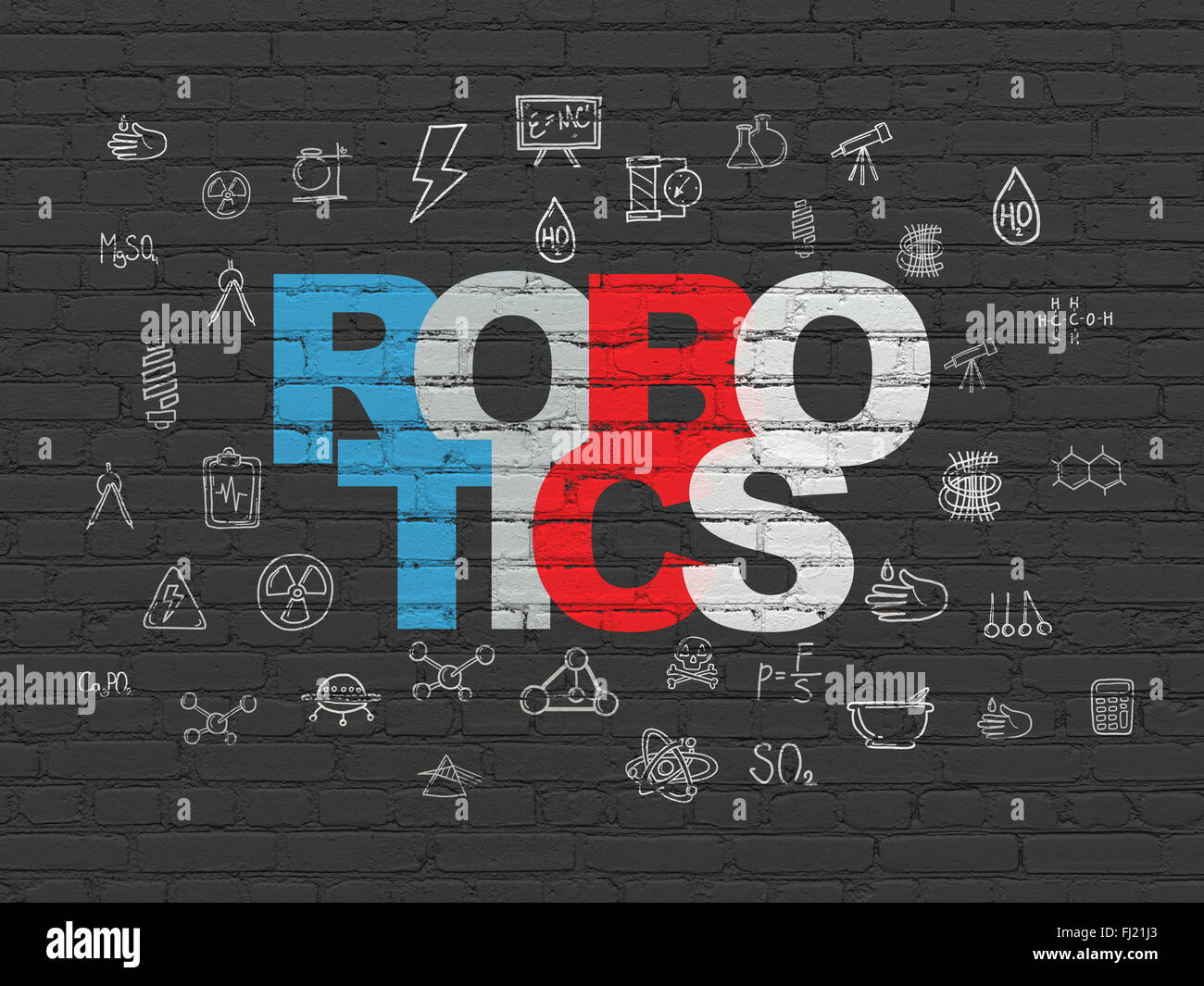 Science concept: Robotics on wall background Stock Photo - Alamy