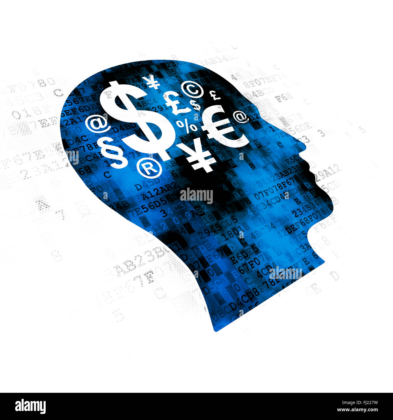 Advertising concept: Head With Finance Symbol on Digital background ...