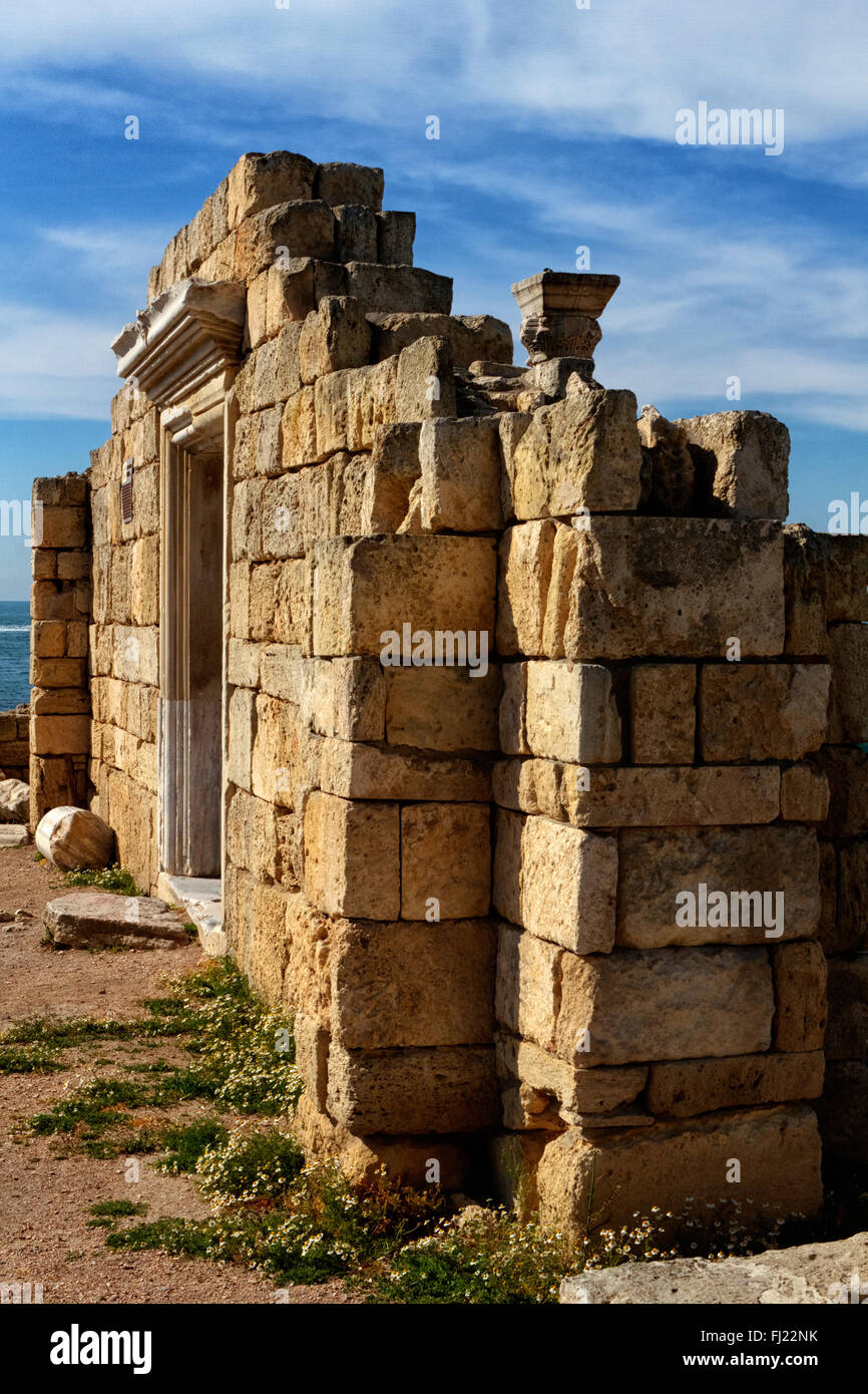 Ancient Greek basilica and marble columns. Chersonesus Taurica near ...
