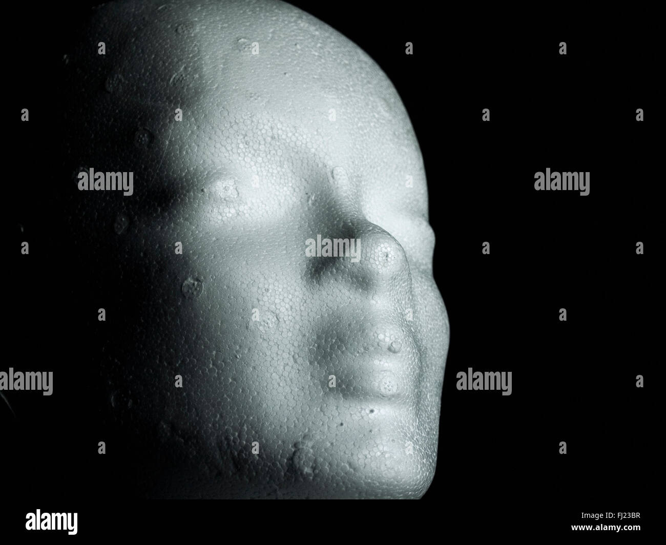 White dummy female head on black background Stock Photo - Alamy
