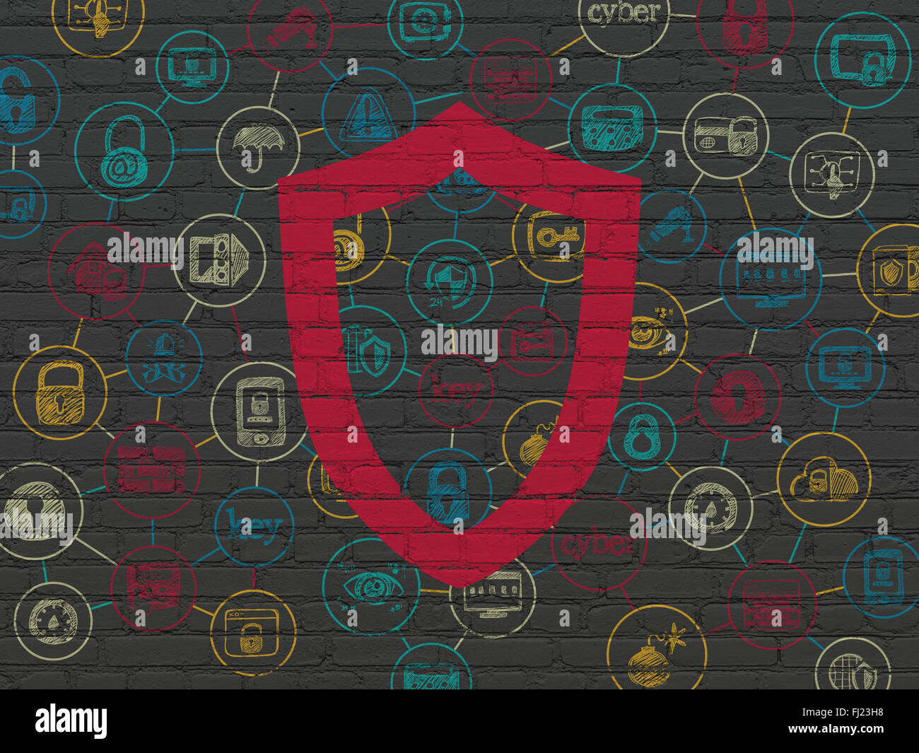 Safety concept: Contoured Shield on wall background Stock Photo - Alamy