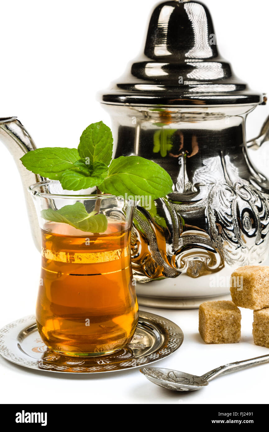 Traditional Arabic mint tea on white background Stock Photo - Alamy