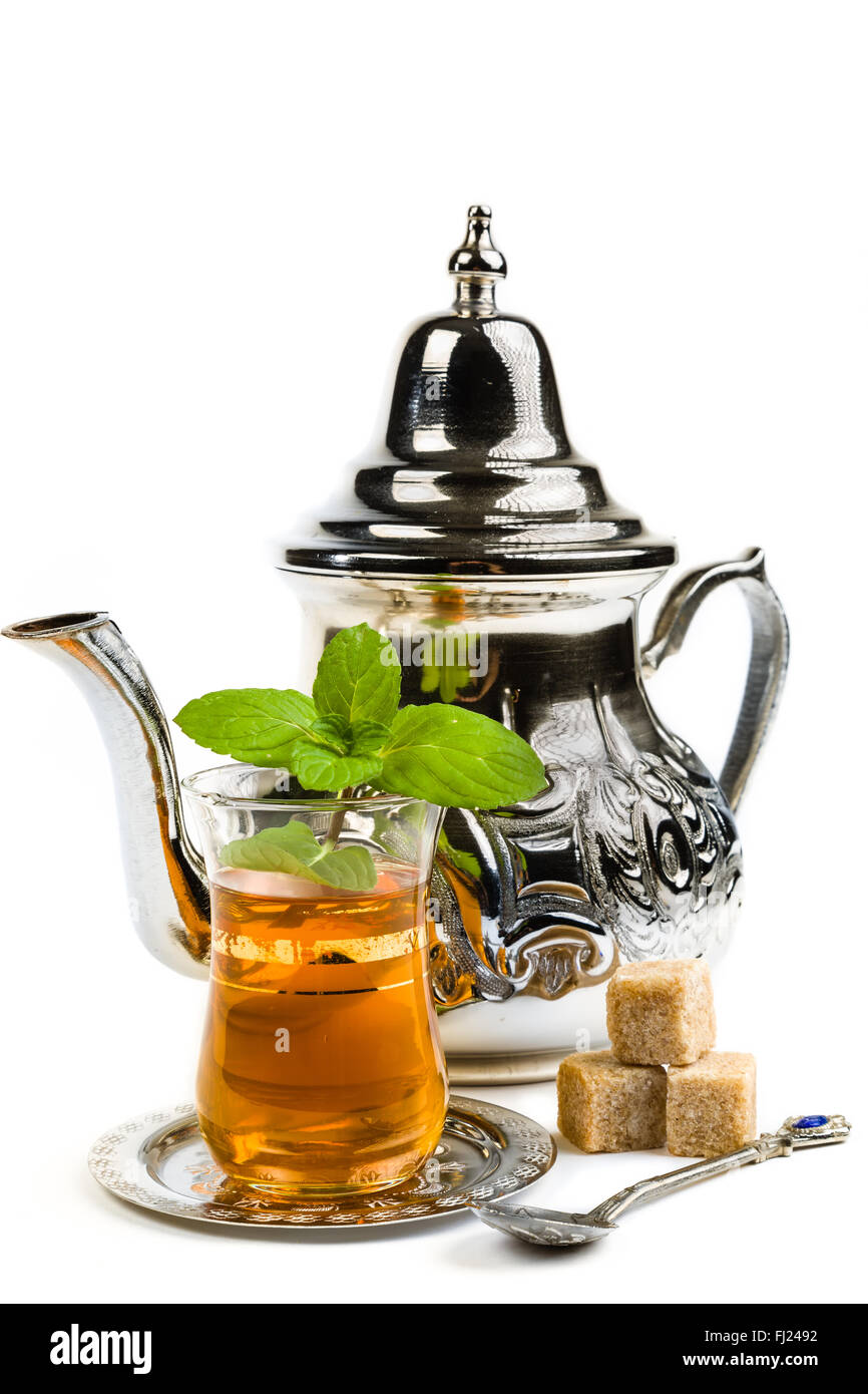Traditional Arabic mint tea on white background Stock Photo - Alamy