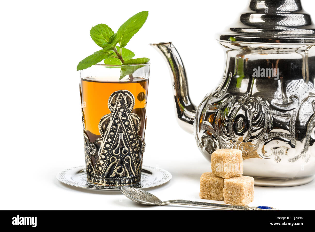 Traditional Arabic mint tea on white background Stock Photo - Alamy
