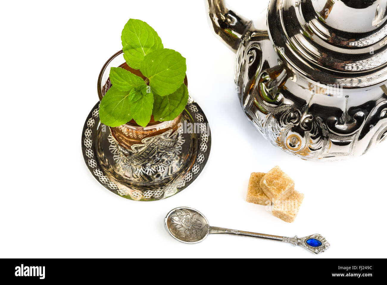 Traditional Arabic mint tea on white background Stock Photo - Alamy