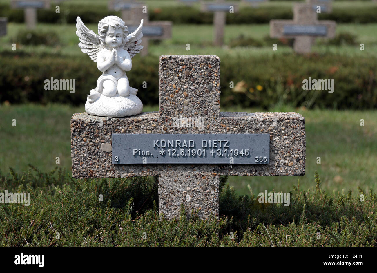 Close up of one cross in the Lommel German war cemetery, Lommel ...