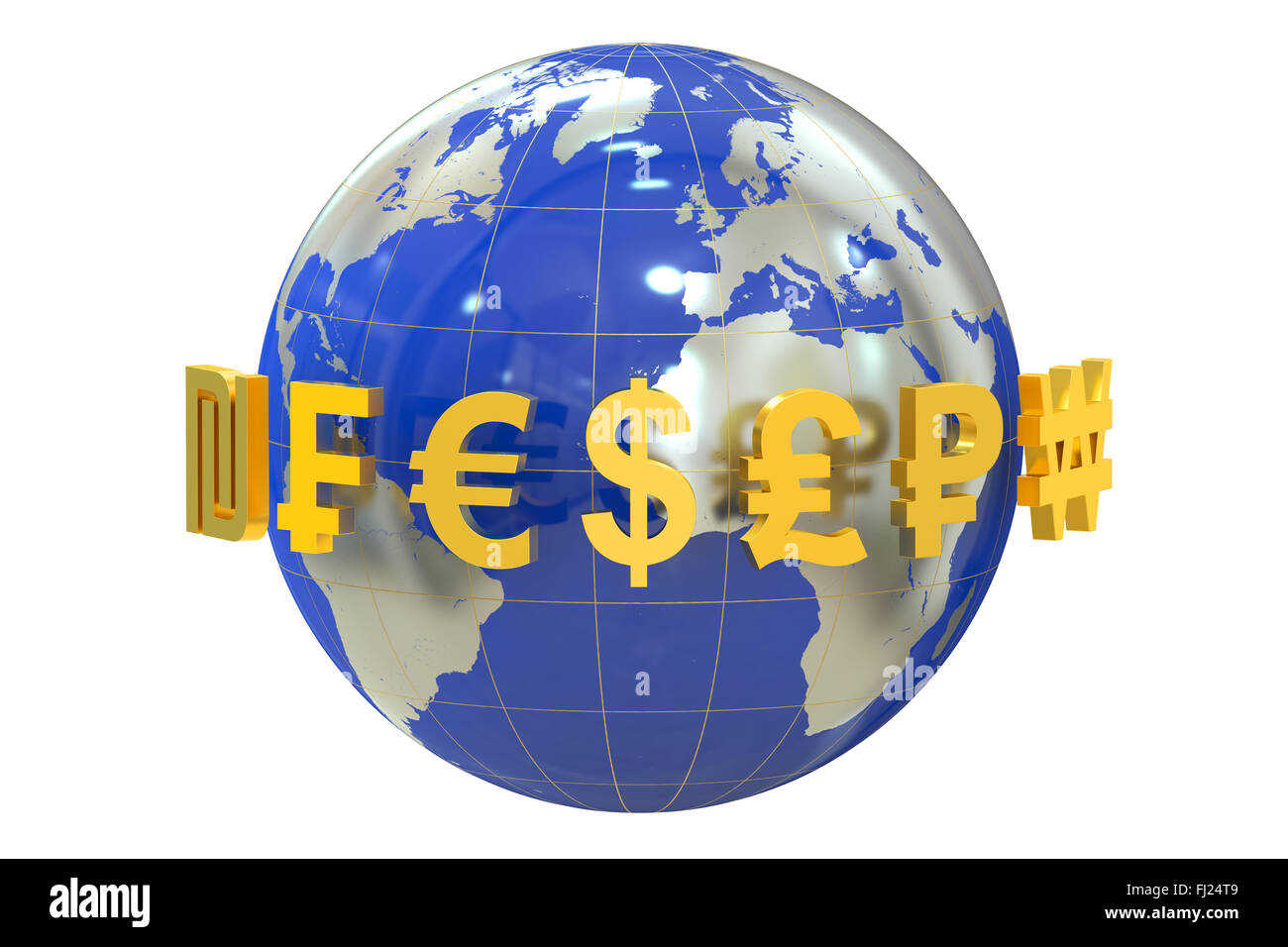 Globe with currency symbols isolated on white background Stock Photo ...
