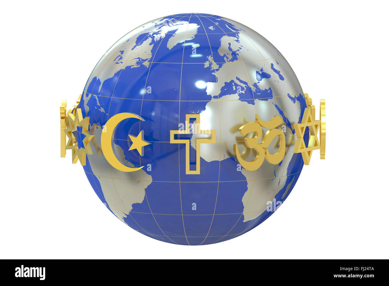 Globe with religions symbols isolated on white background Stock Photo ...