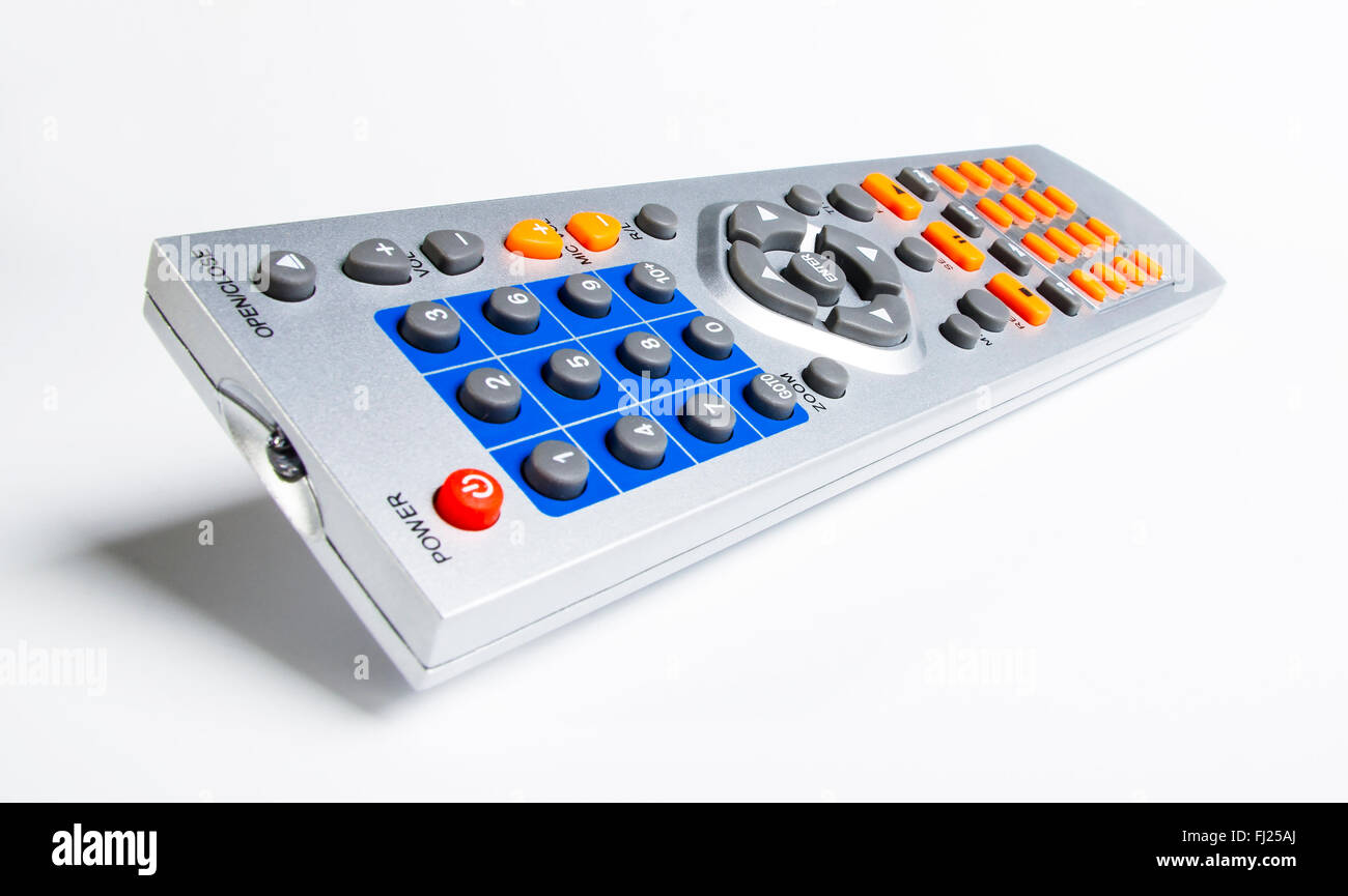colored TV remote control on white background Stock Photo - Alamy