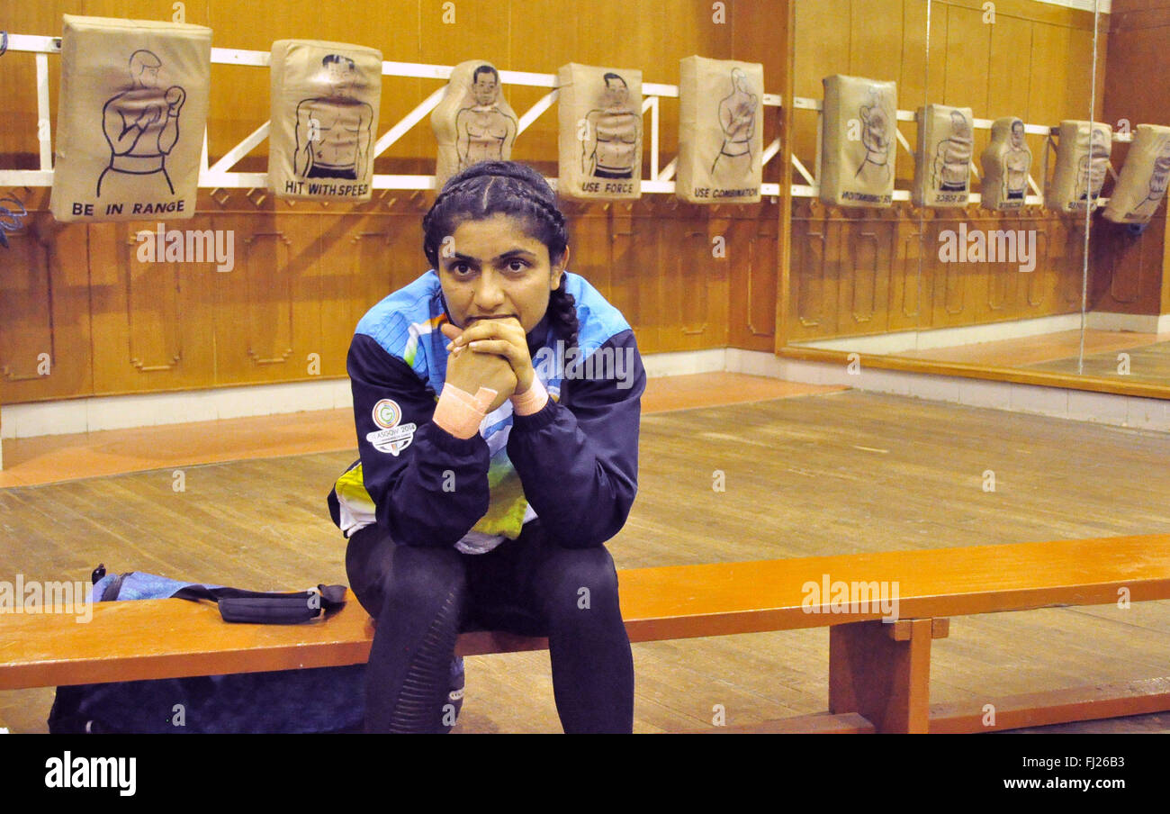 Patiala, India. 19th Feb, 2016. Indian Women Boxers, Pinki Rani Jangra ...