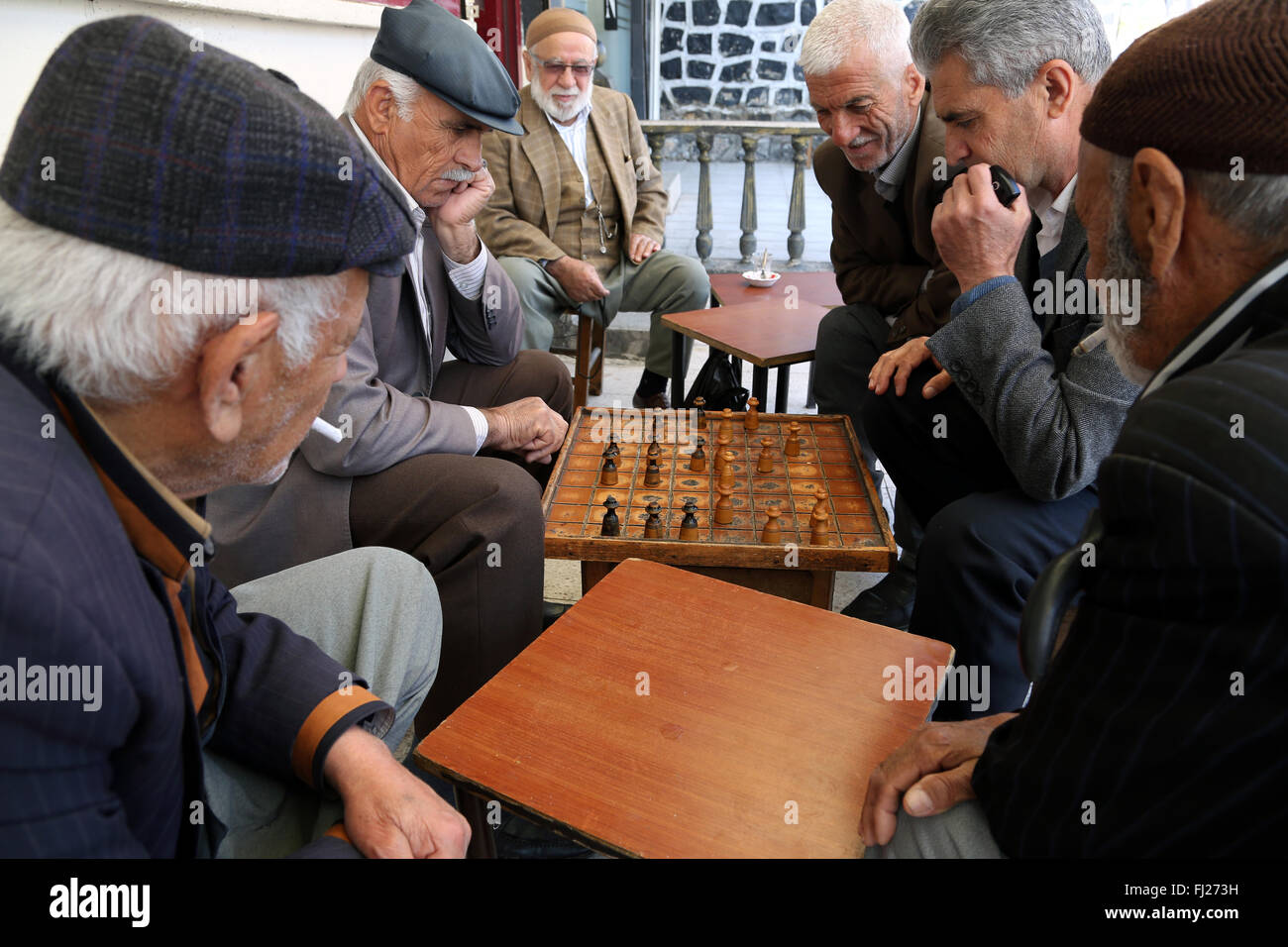 Men playing cards at local café in Mardin , Eastern Turkey Stock Photo ...