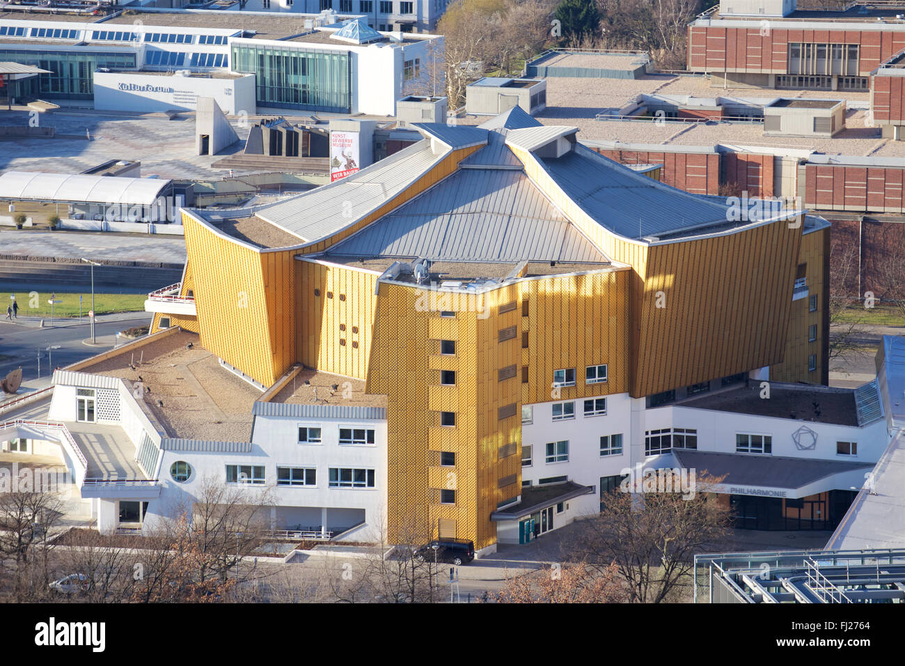Aerial view of the Berlin Philharmonic, orchestra hall built by Hans ...