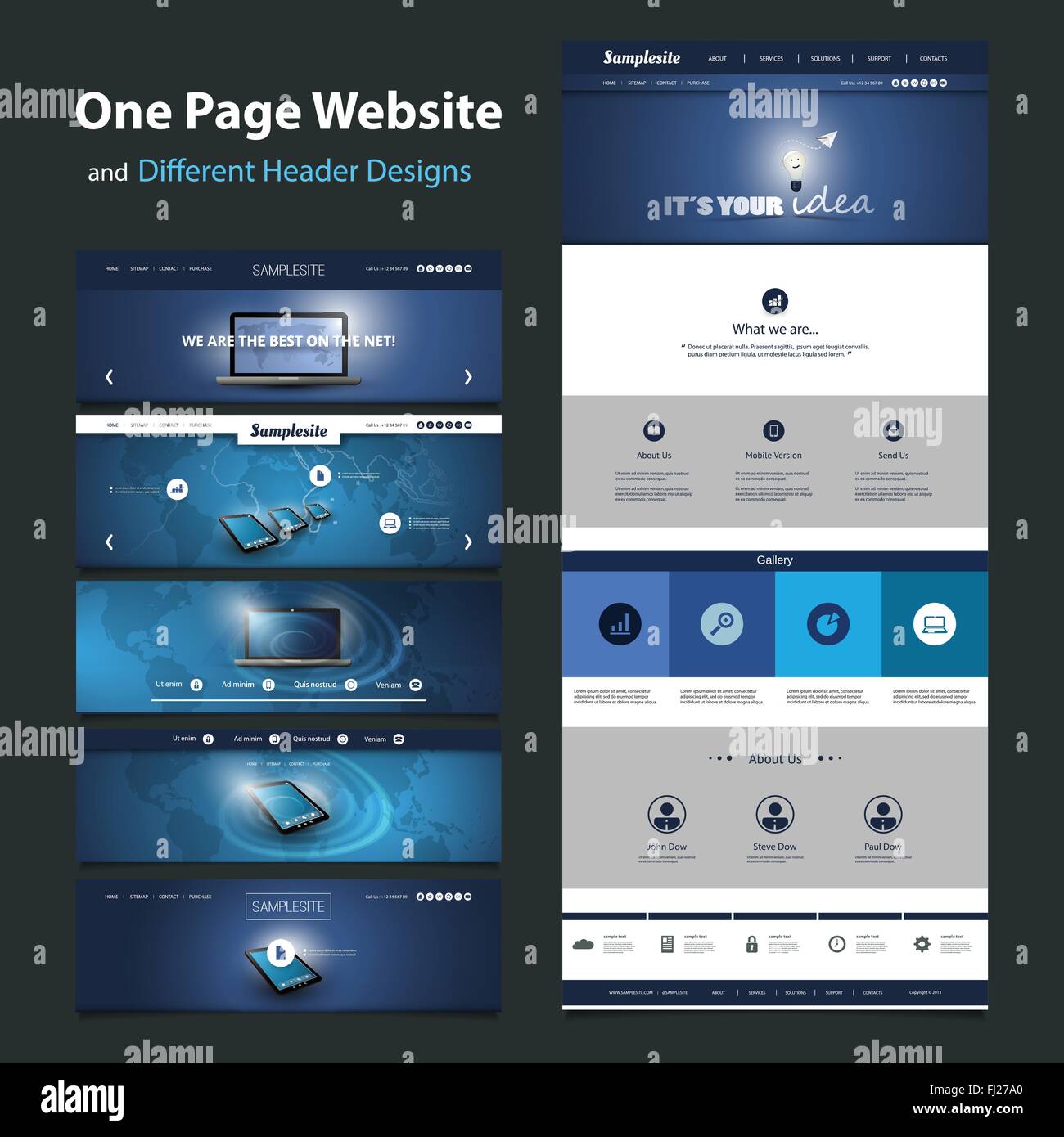 One Page Responsive Website Template with Different Header Designs Kit ...