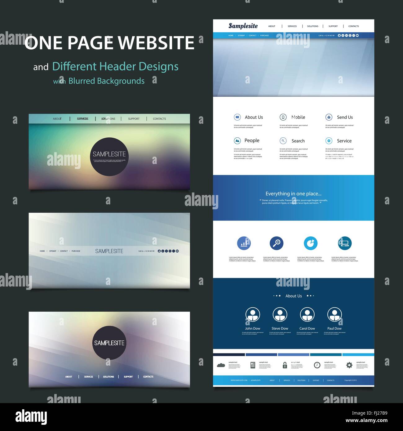 One Page Responsive Website Template with Different Header Designs Kit ...