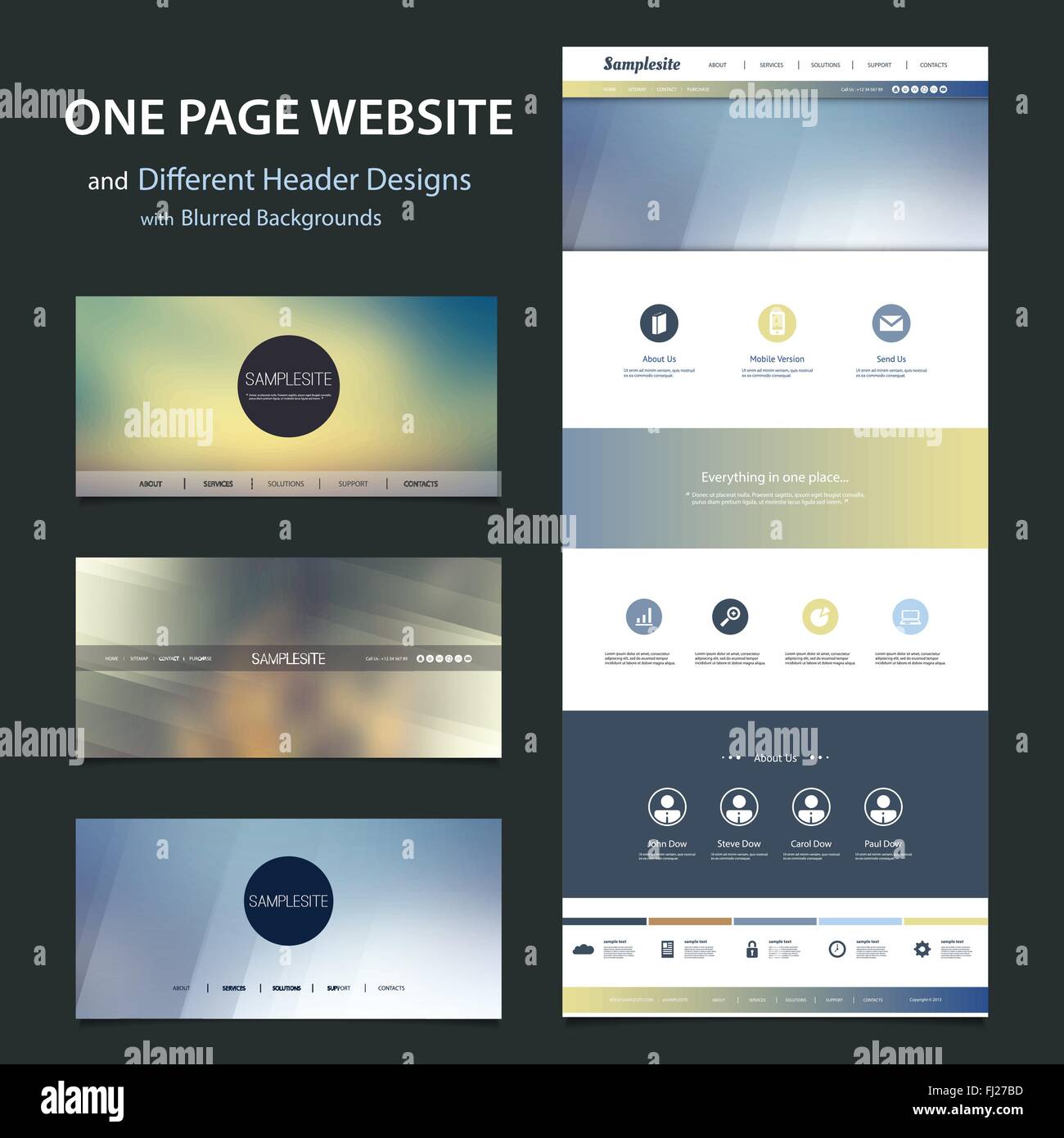 One Page Responsive Website Template with Different Header Designs Kit ...