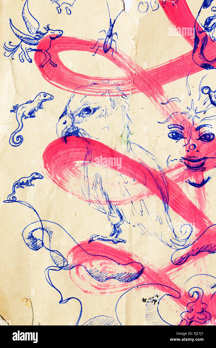 pen drawing on old paper. Sketch miscellaneous objects Stock Photo - Alamy