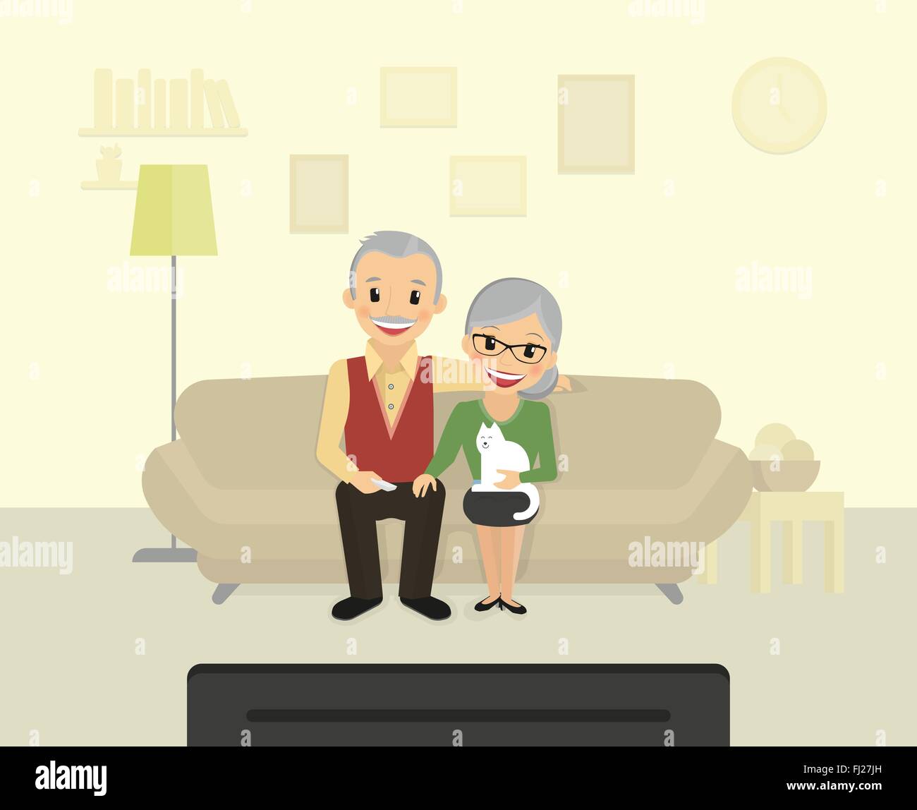 Old people home watching Stock Vector Images - Alamy