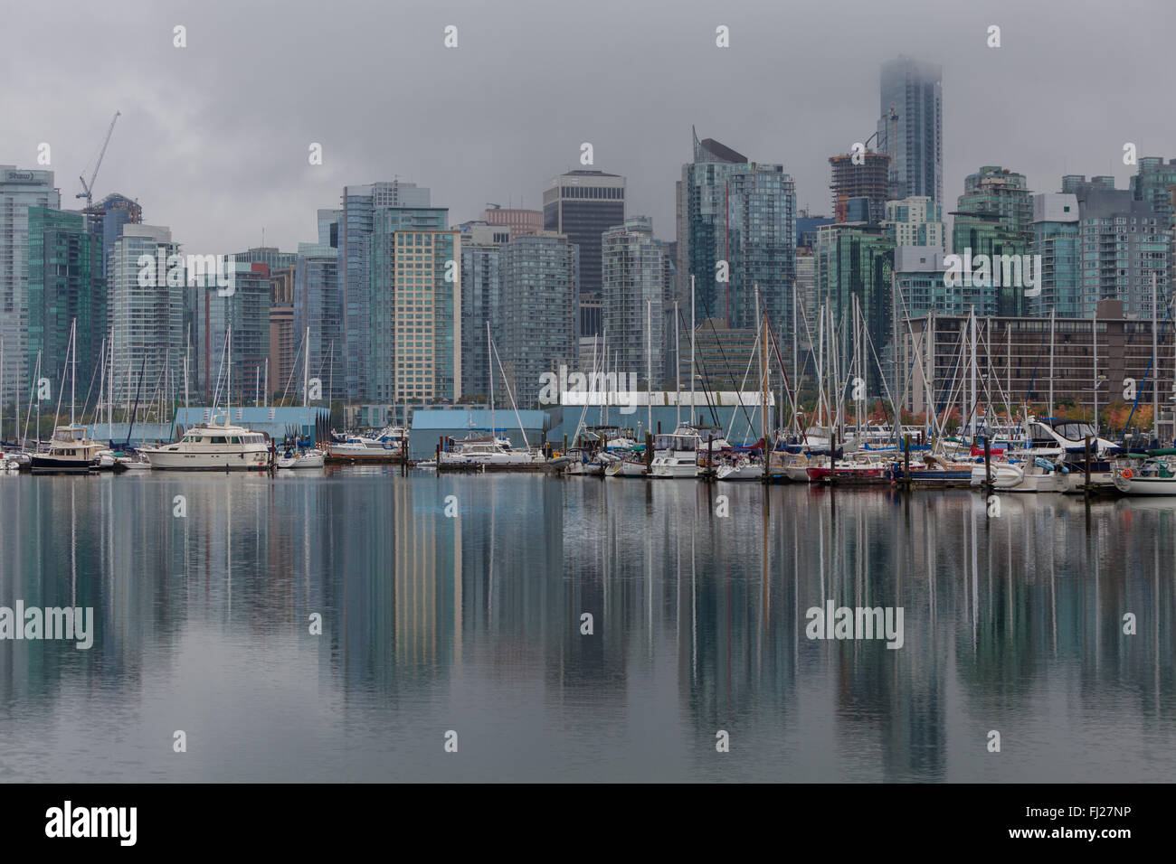 Vancouver Coal Harbor skyline, skyscrapers, houseboats and yachts ...
