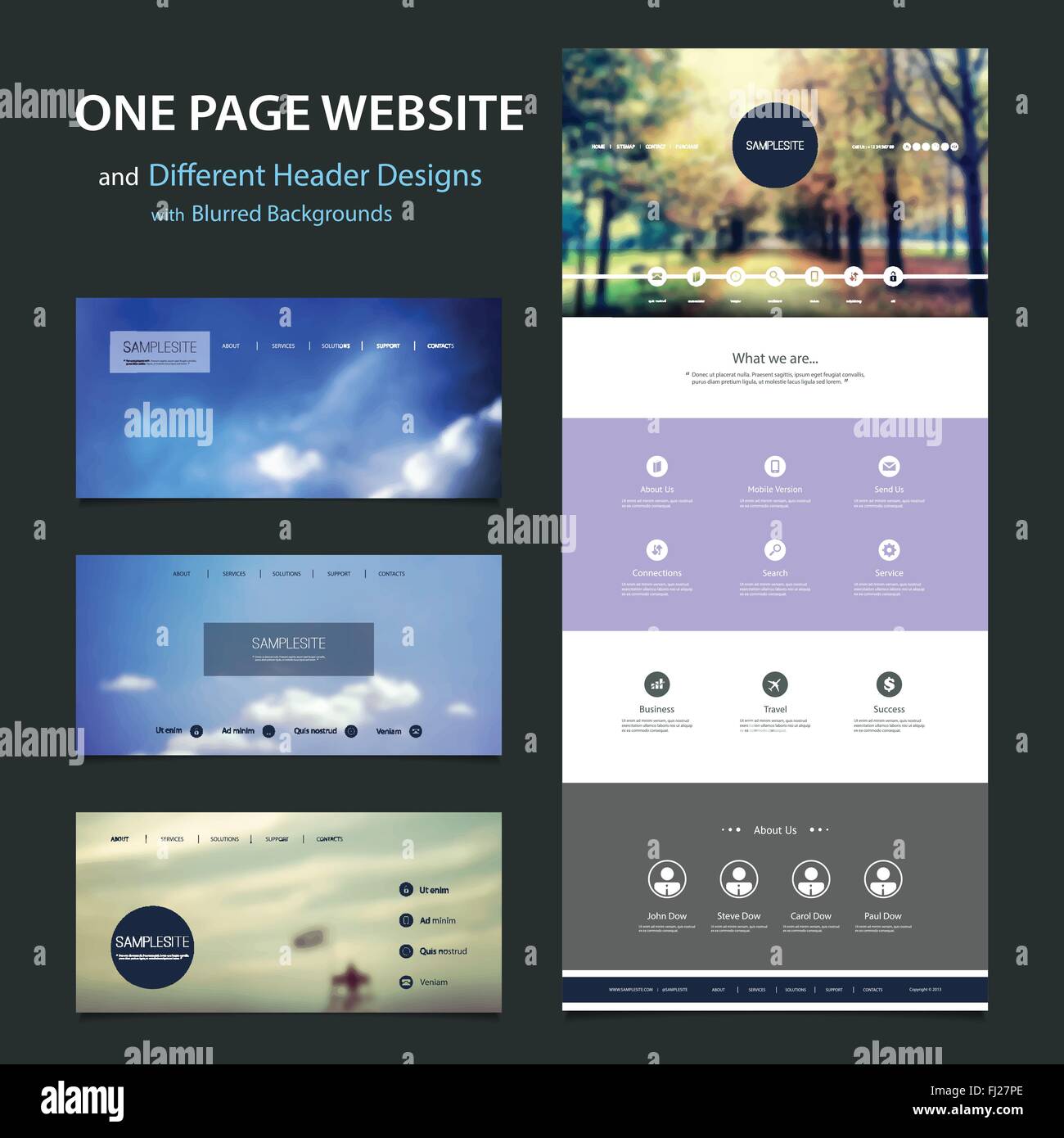 One Page Responsive Website Template with Different Header Designs Kit ...