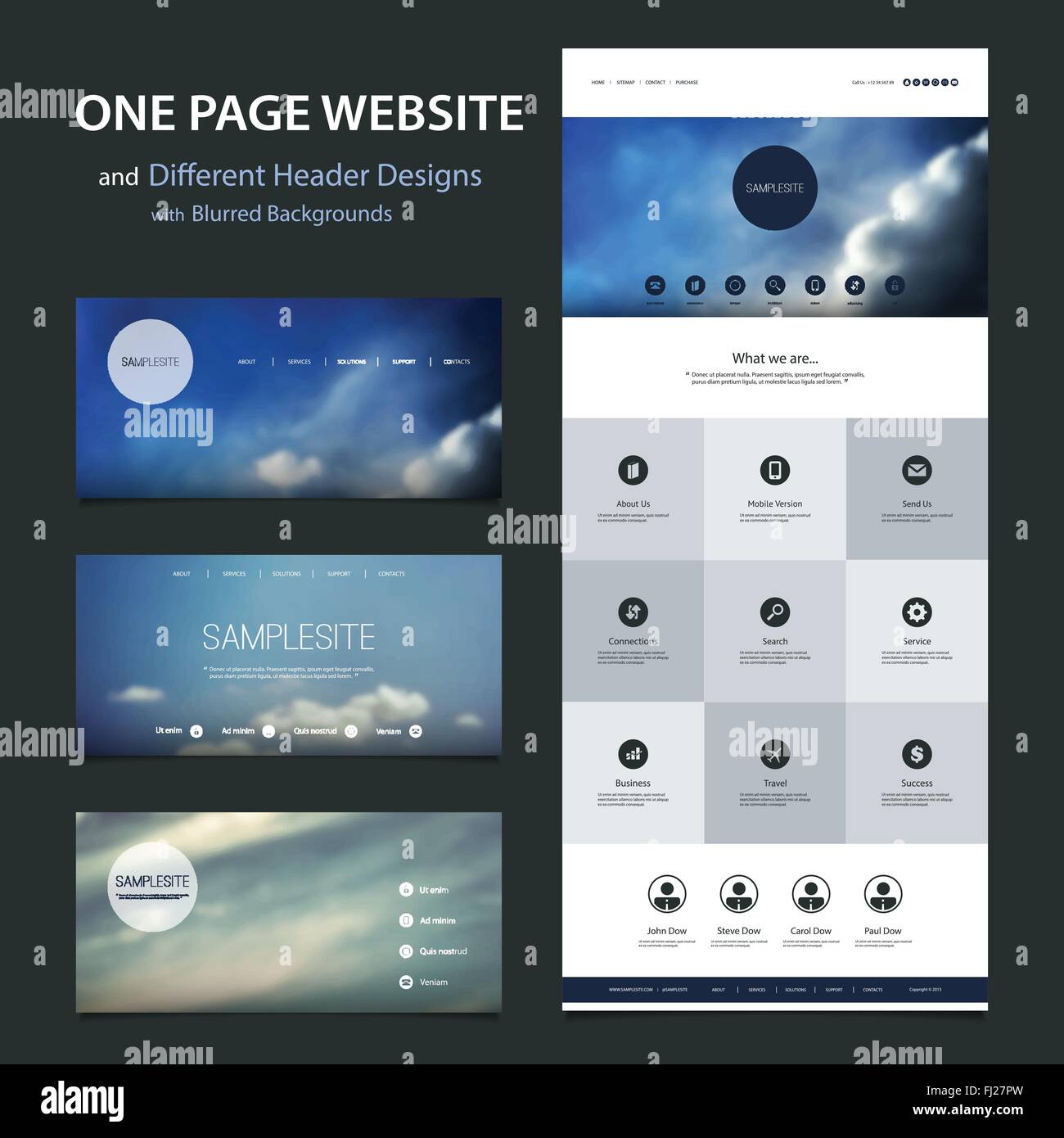 One Page Responsive Website Template with Different Header Designs, Kit ...