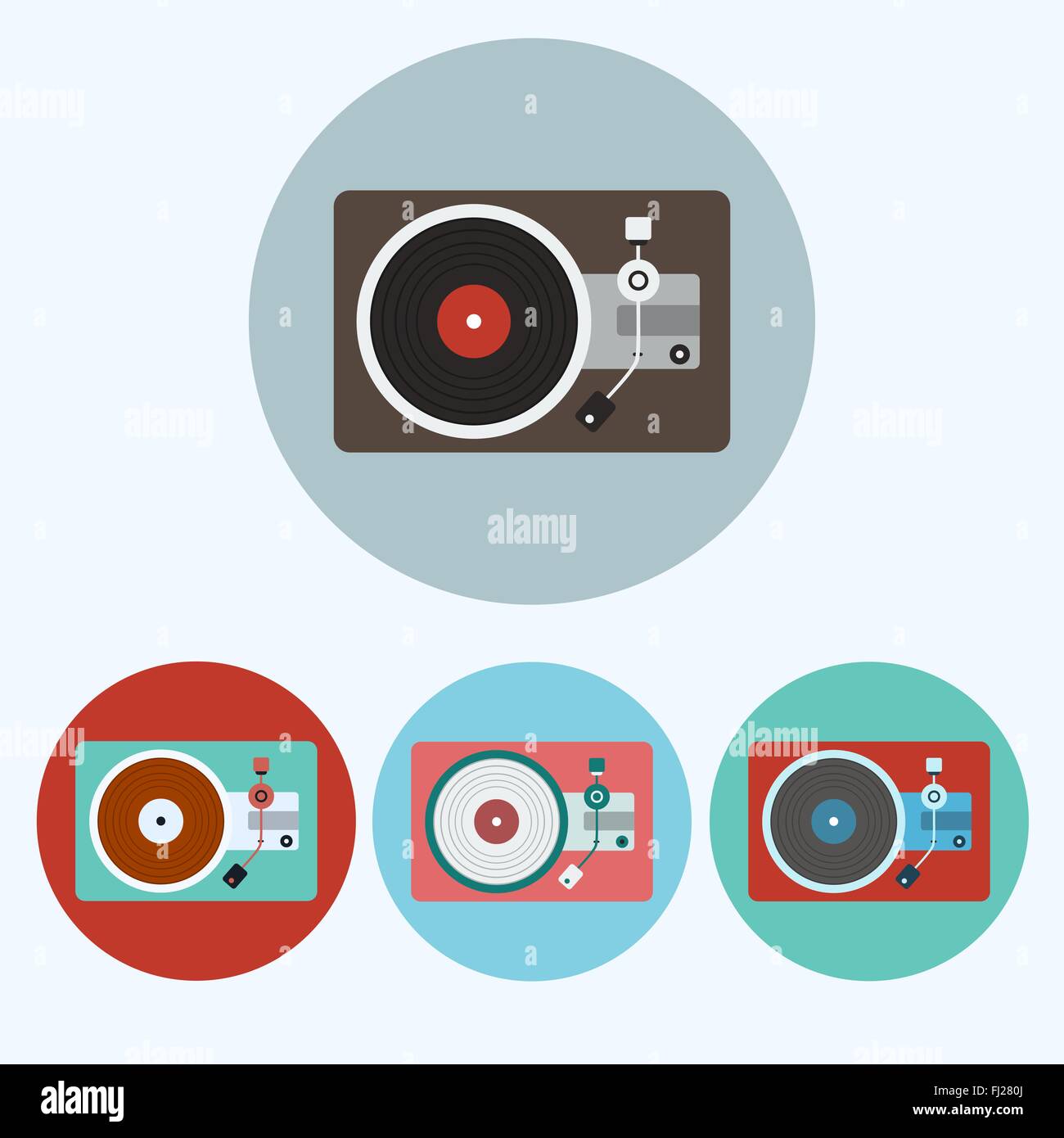 Record Player icon set. Colorful Lp Players round icons isolated on ...