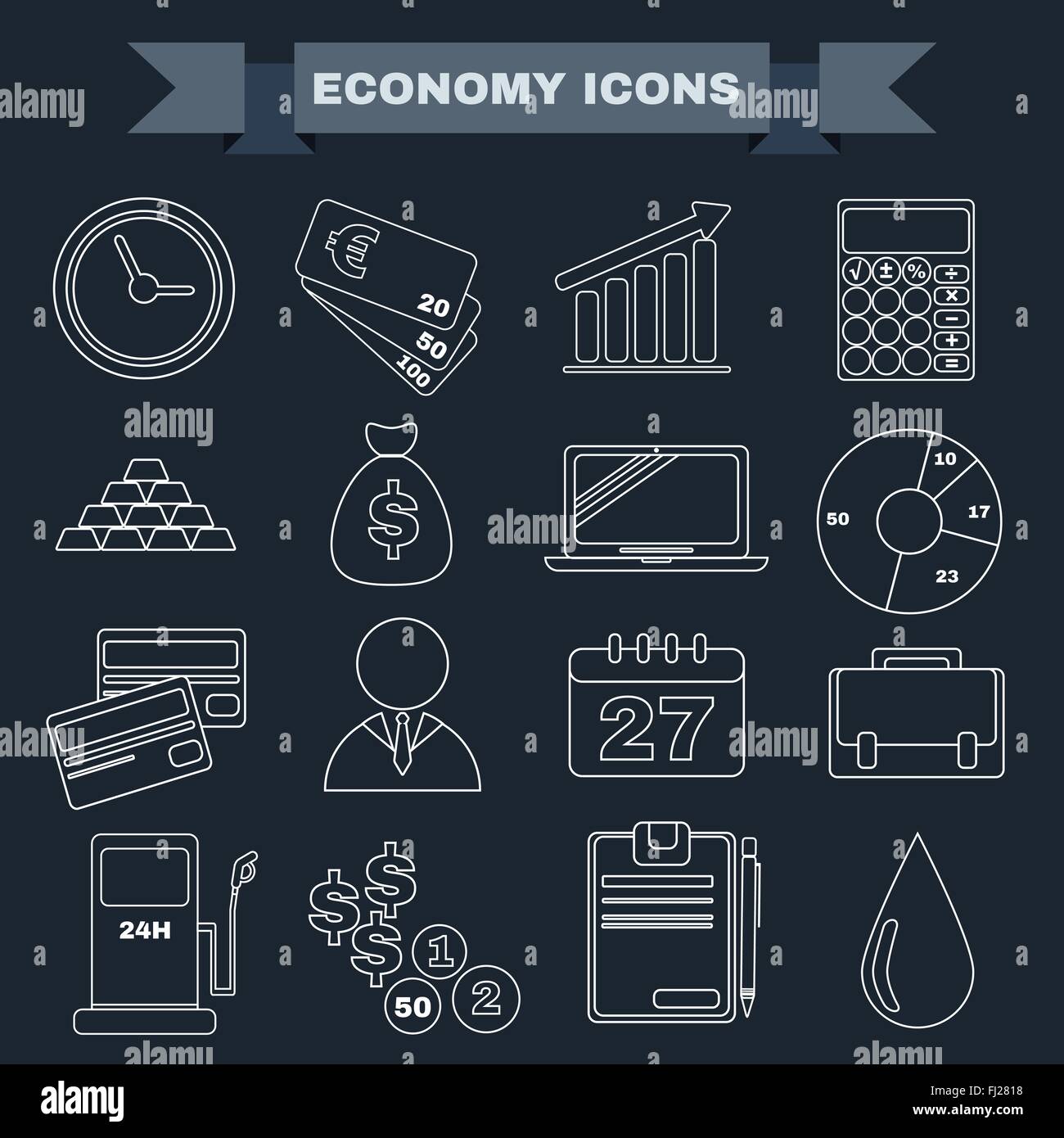 Economy icon set. Black and white Business icons. Digital background ...