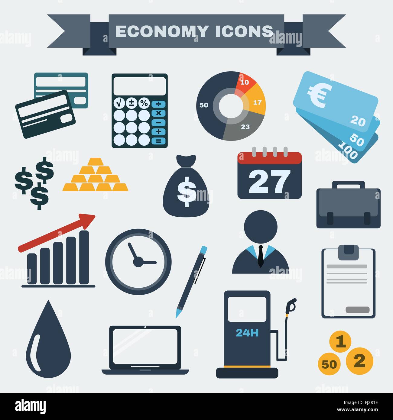 Economy icon set. Colorful Business icons. Digital background vector ...