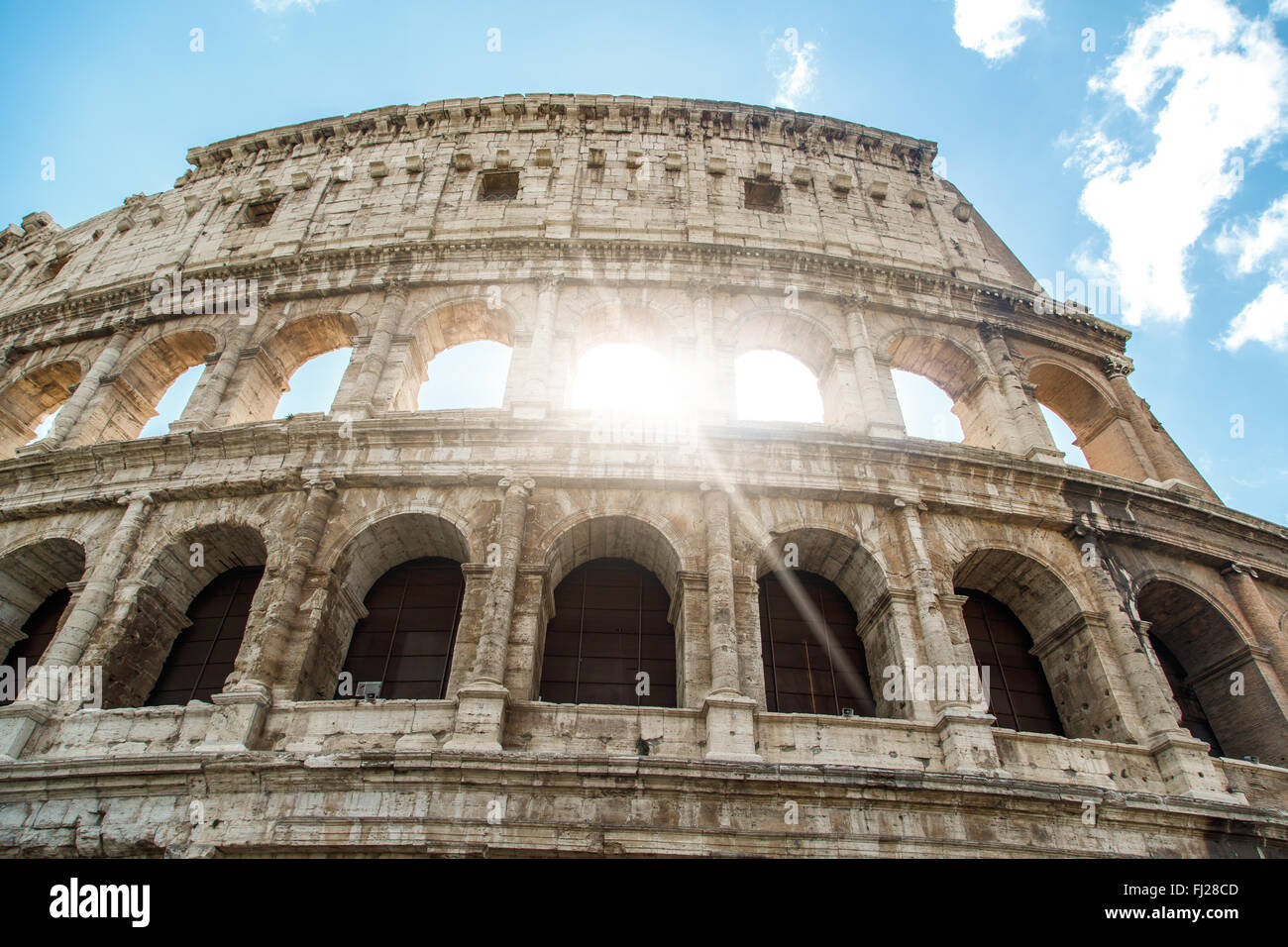Bottom view of ancient amphitheater of Colosseum built by Vespasian and ...