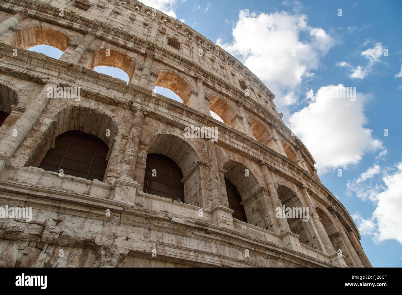 Bottom view of ancient amphitheater of Colosseum built by Vespasian and ...