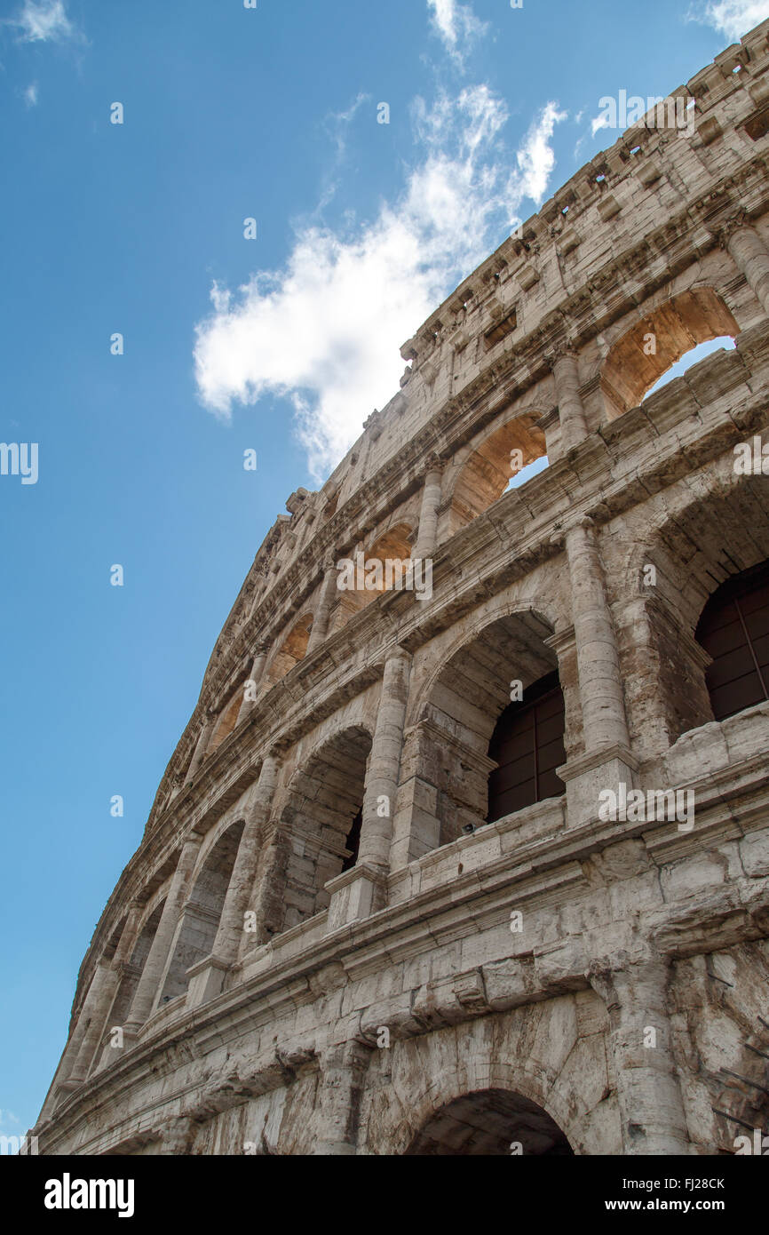 Bottom view of ancient amphitheater of Colosseum built by Vespasian and ...