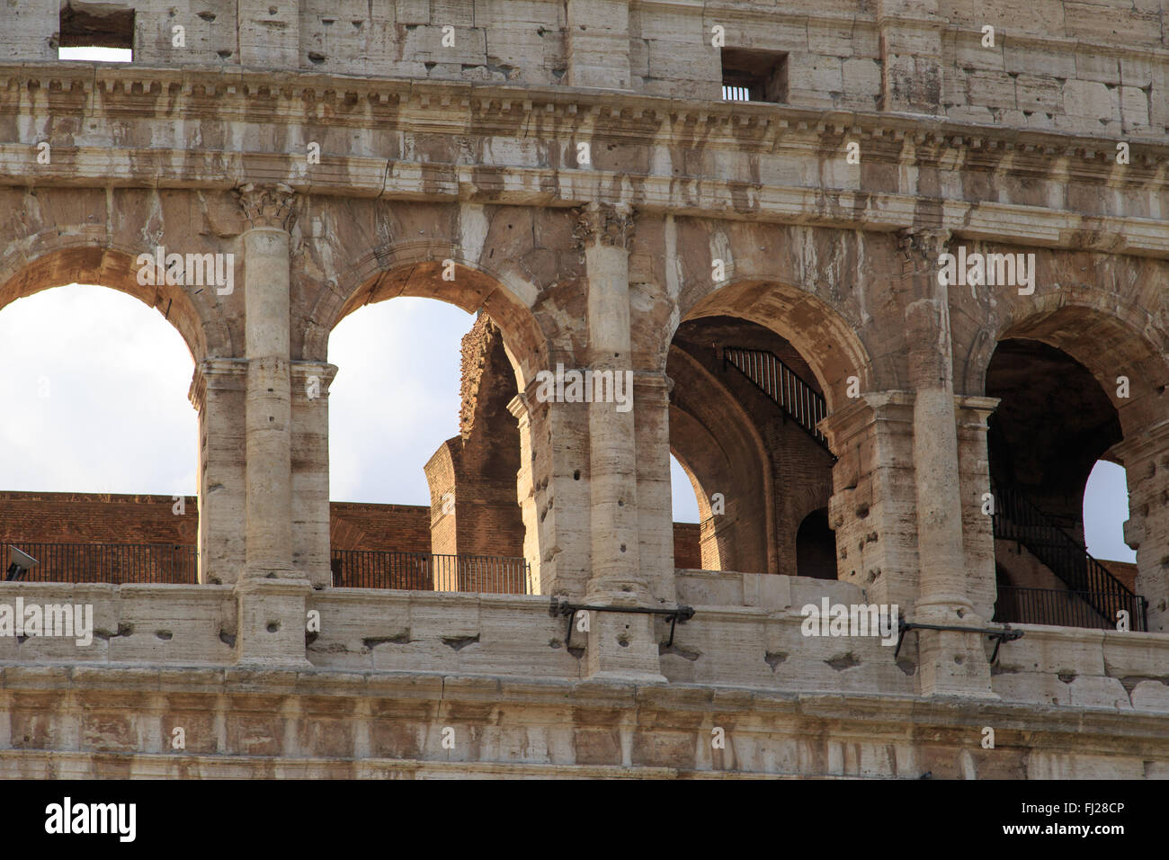 Close up detailed view of ancient amphitheater of Colosseum built by ...