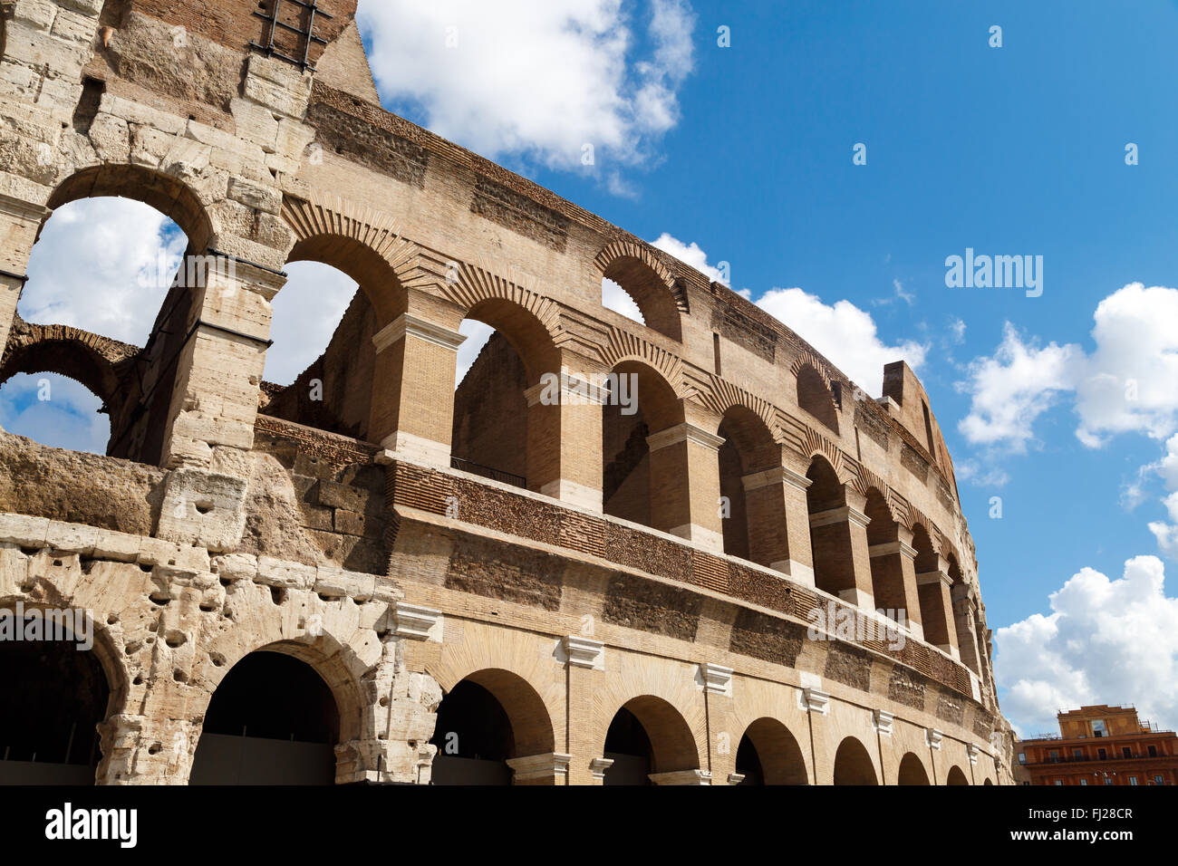 Close up detailed view of ancient amphitheater of Colosseum built by ...