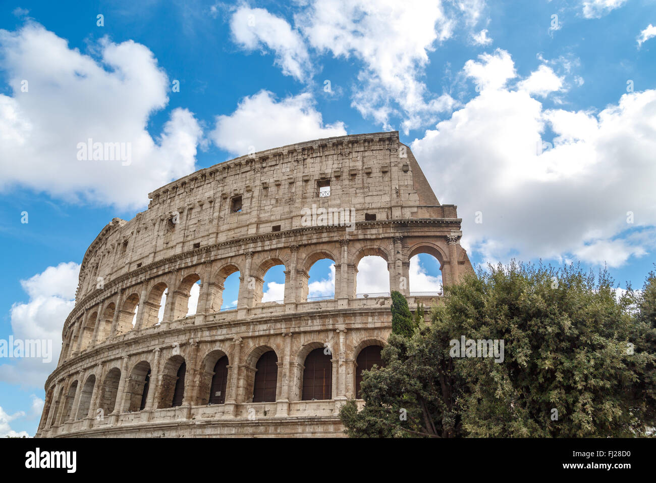 View of ancient amphitheater of Colosseum built by Vespasian and Titus ...