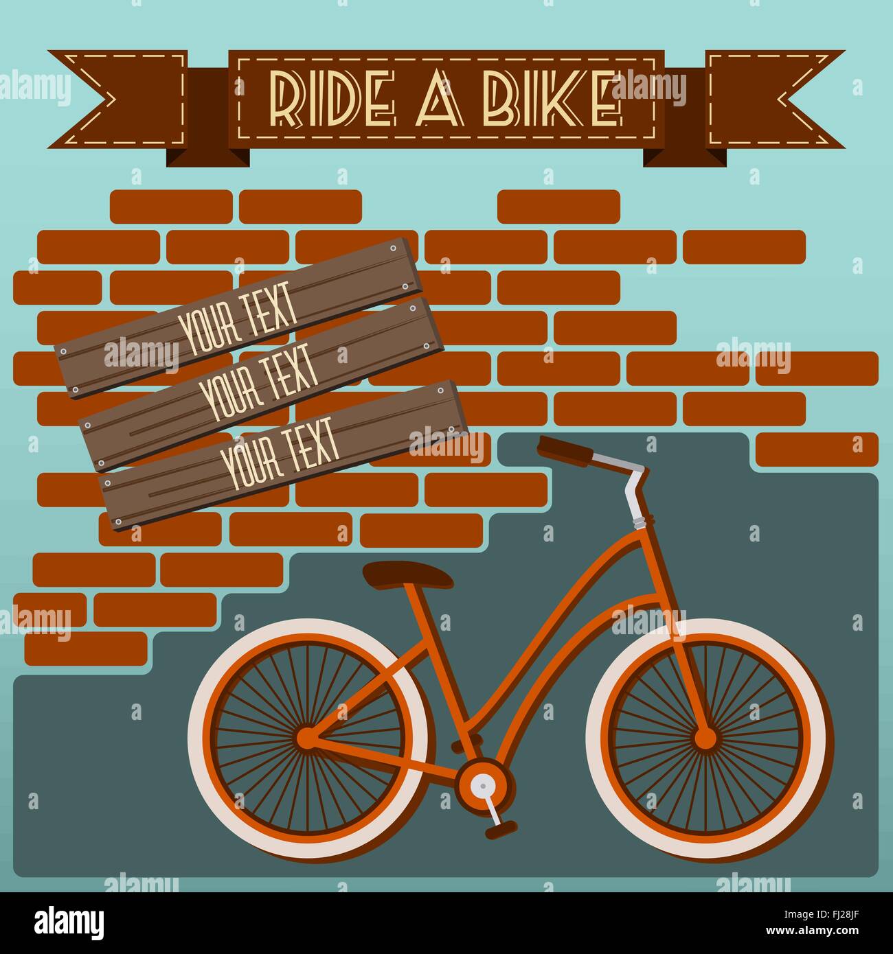 Bicycle silhouette against brown Brick Wall. Ride a Bike message ...