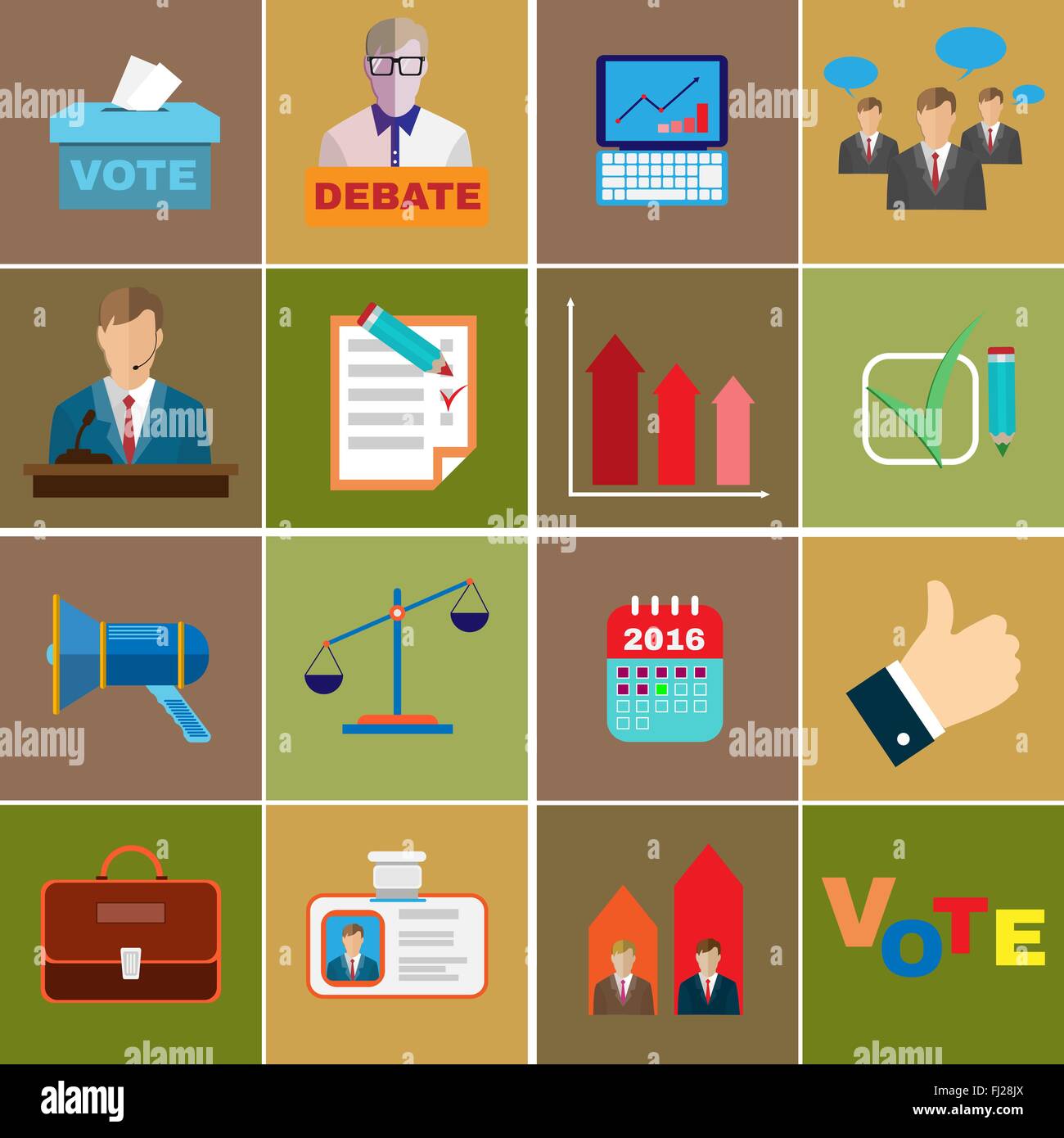 Presidential Elections and Debates Colorful Vector Icons. Different ...