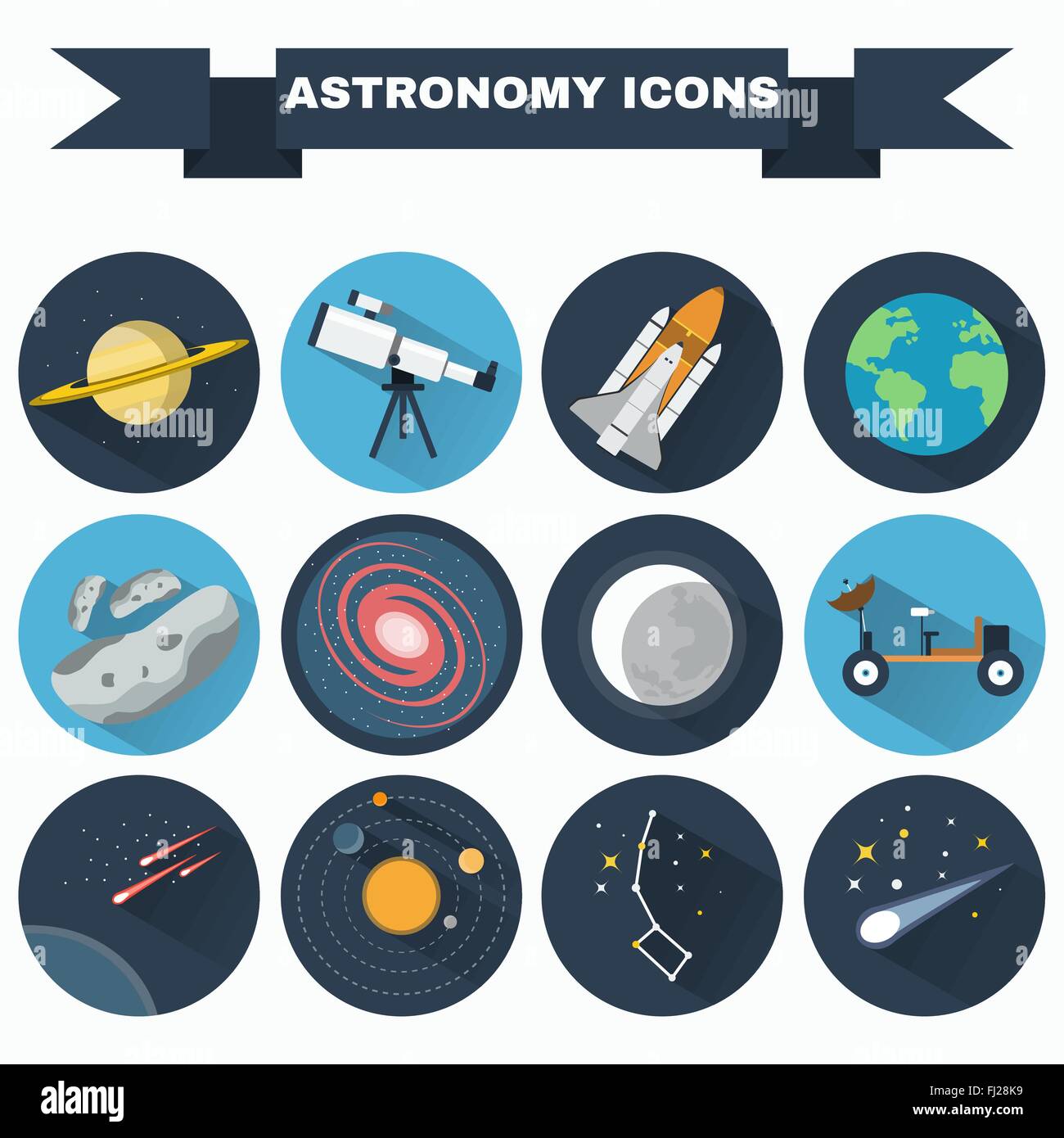 Astronomy Flat Vector Icons Set. Science objects for infographics ...