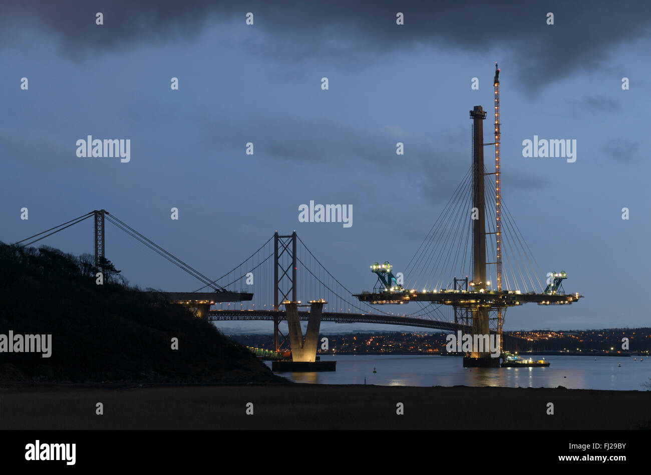 North bank and North Pier of Queensferry Crossing under construction at ...