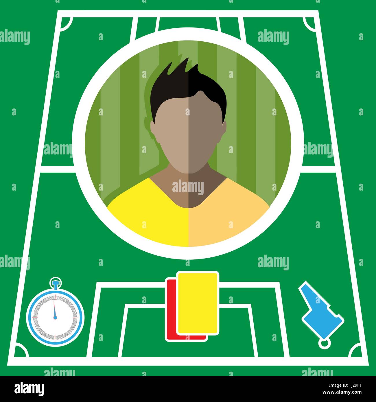 Soccer player flat circular icon on a green playground. Vector digital ...