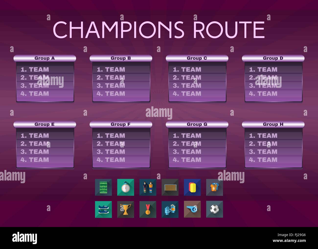 Champions Route Illustration. Soccer Match Table Statistics on Purple ...