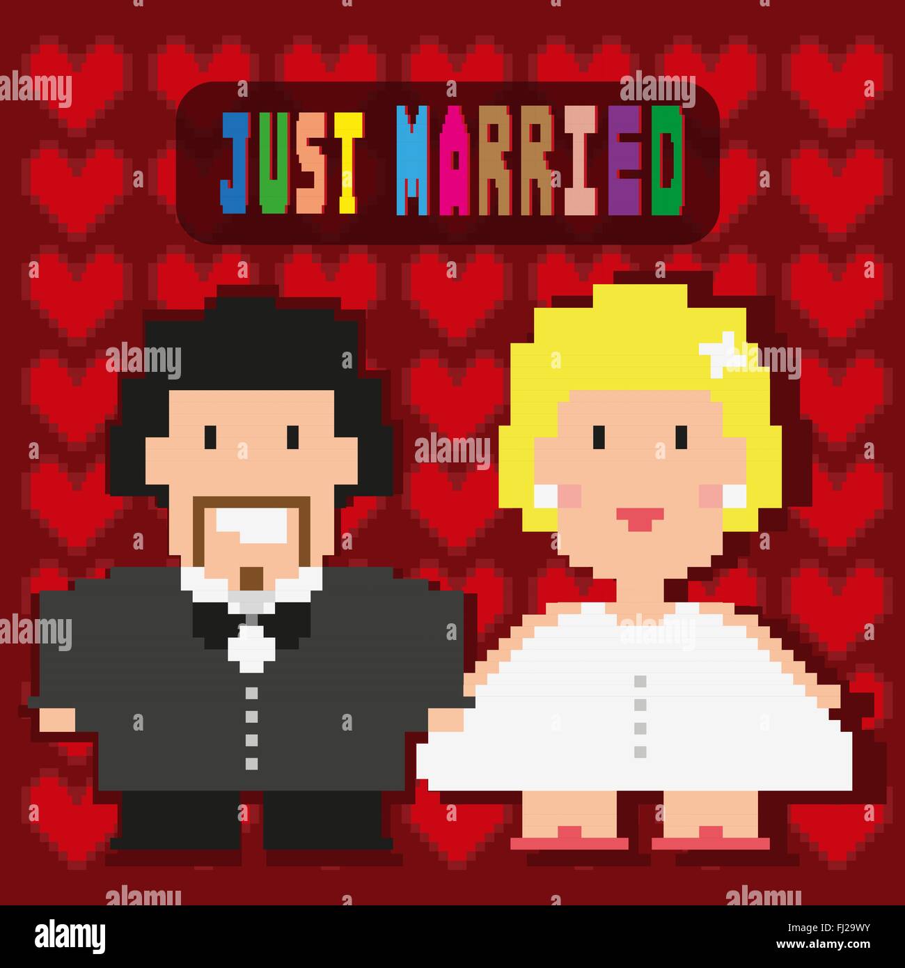 Happy Married couple frame. Pixelated groom and bride digital ...