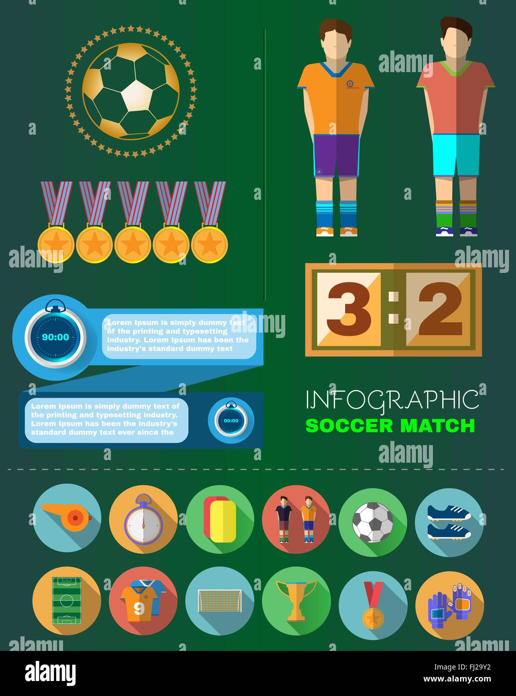Football Soccer Match Infographic. Scoreboard with players and Match ...