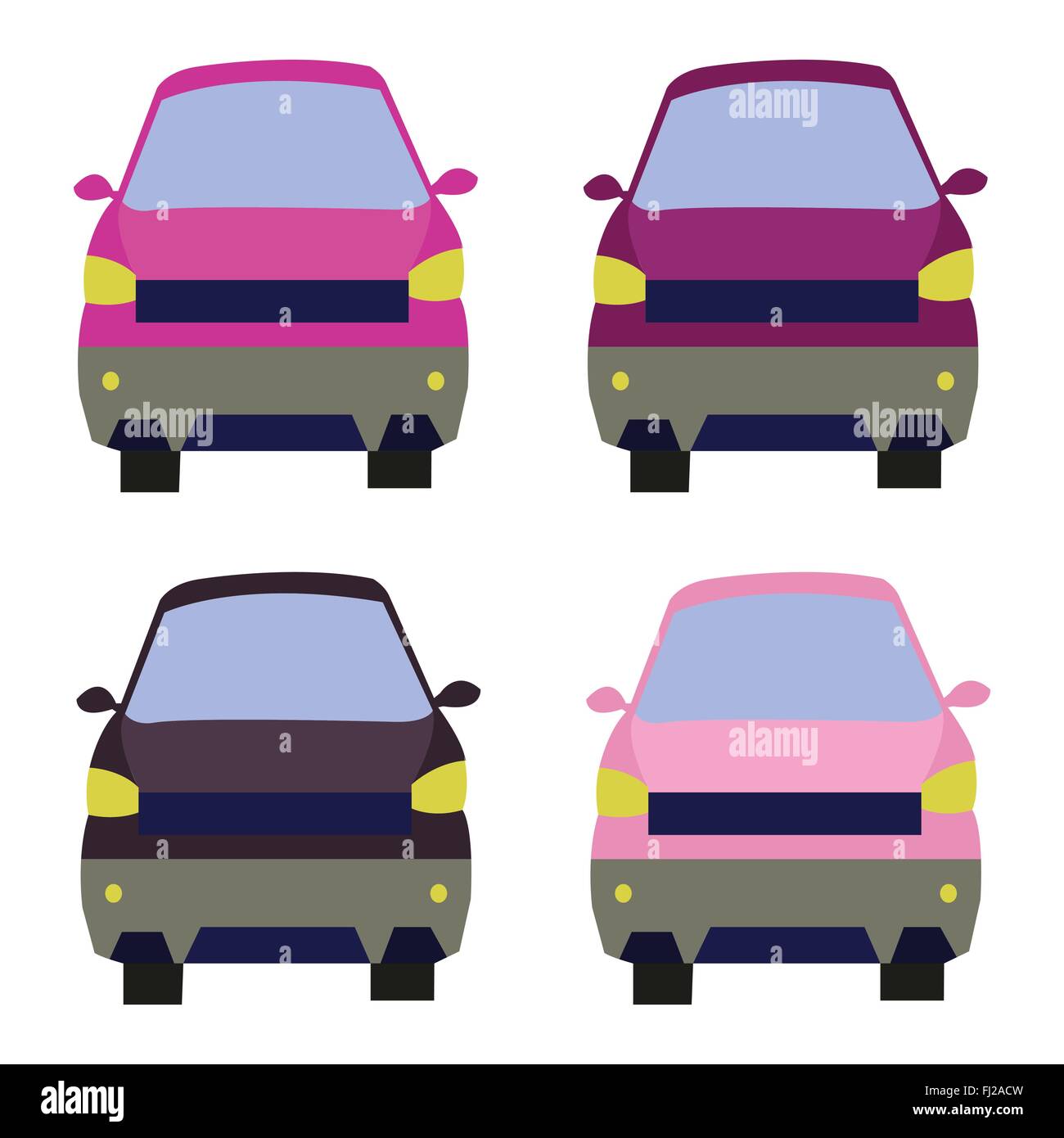 Four Vehicles Front View. Car icons set. Digital vector flat ...