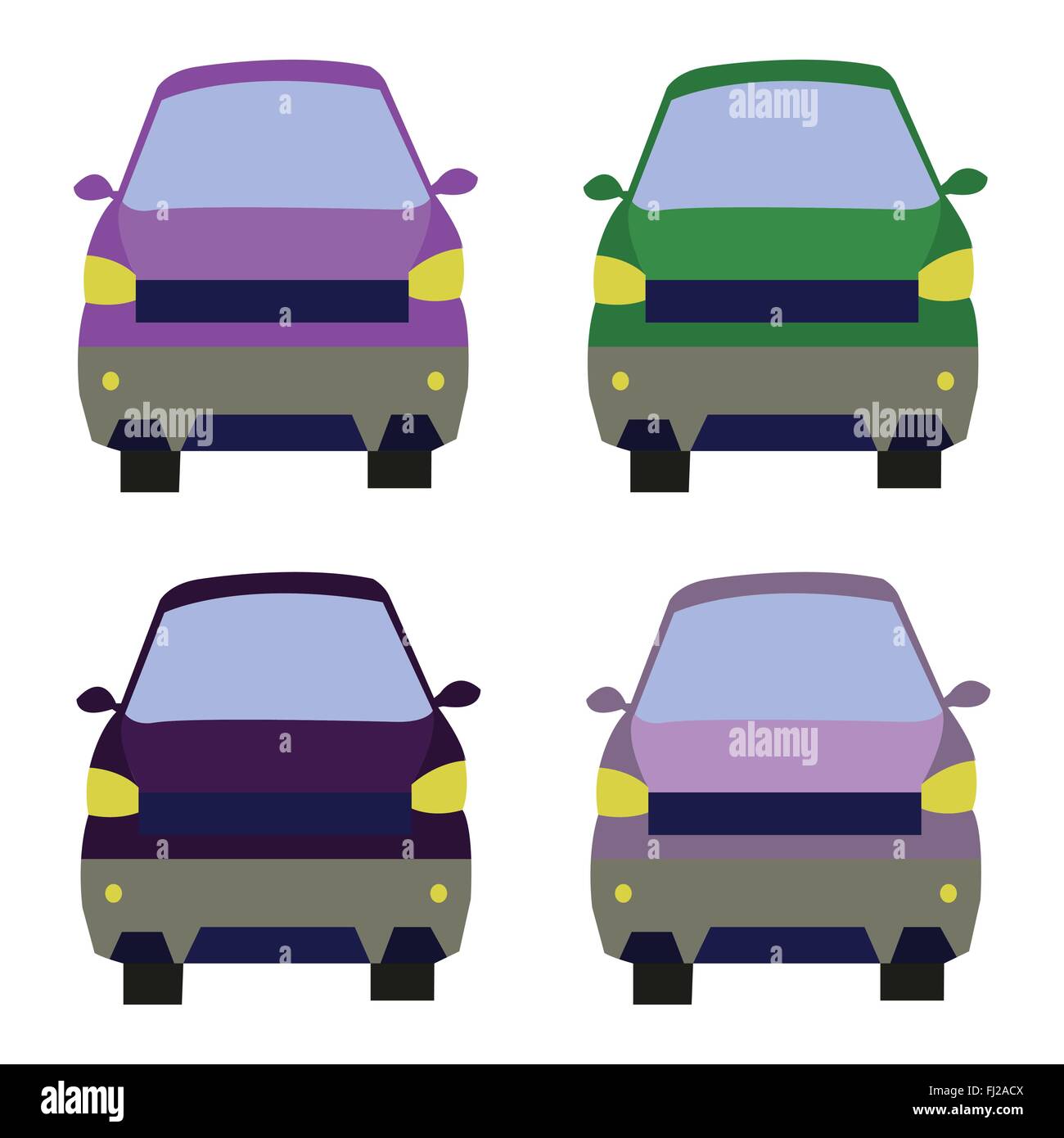 Four Vehicles Front View. Car icons set. Digital vector flat ...