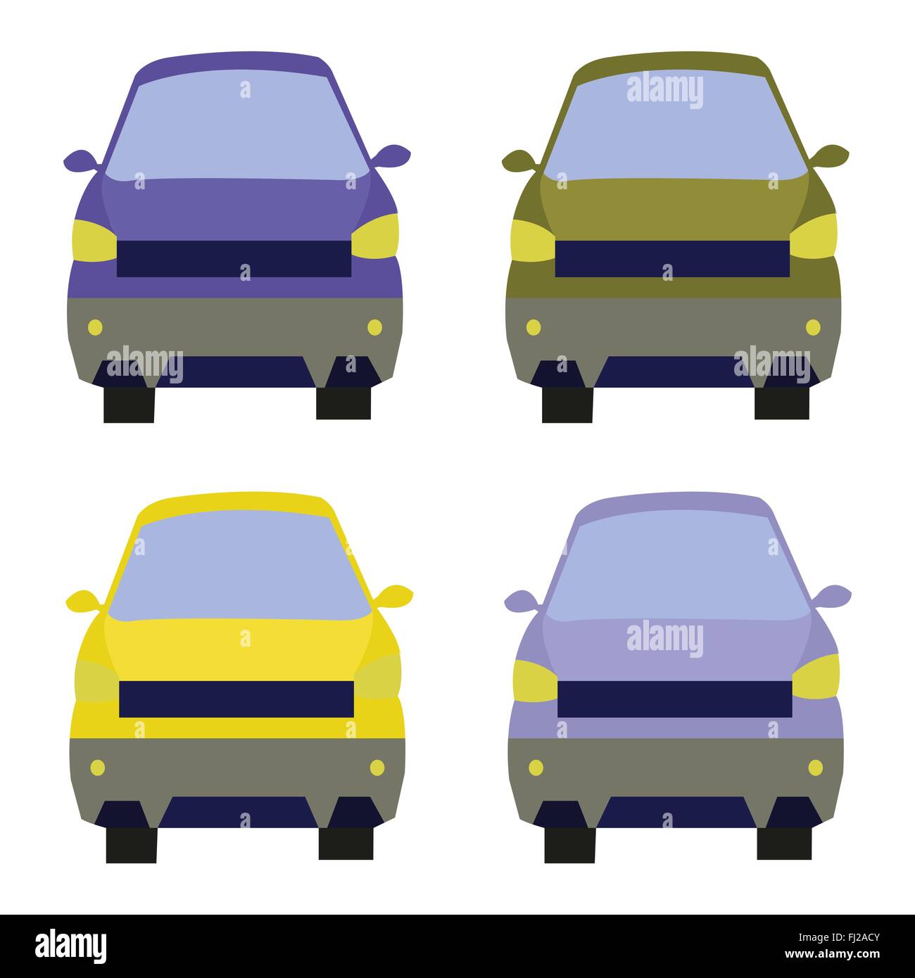 Four Vehicles Front View. Car icons set. Digital vector flat ...