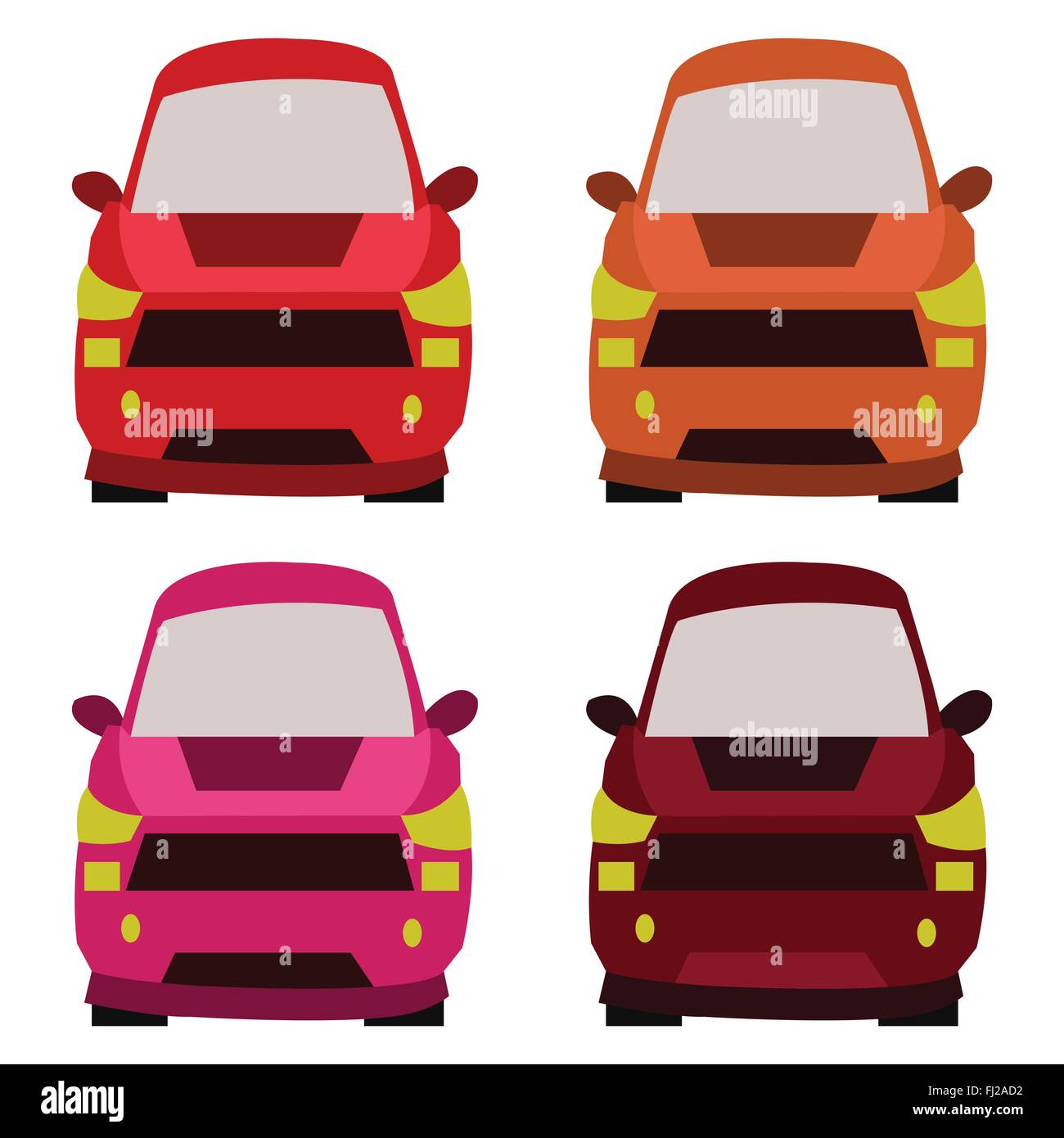 Four Vehicles Front View. Car icons set. Digital vector flat ...