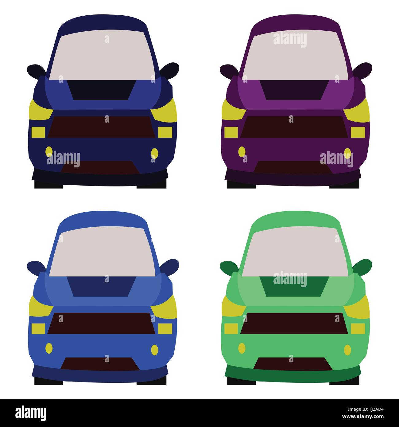Four Vehicles Front View. Car icons set. Digital vector flat ...